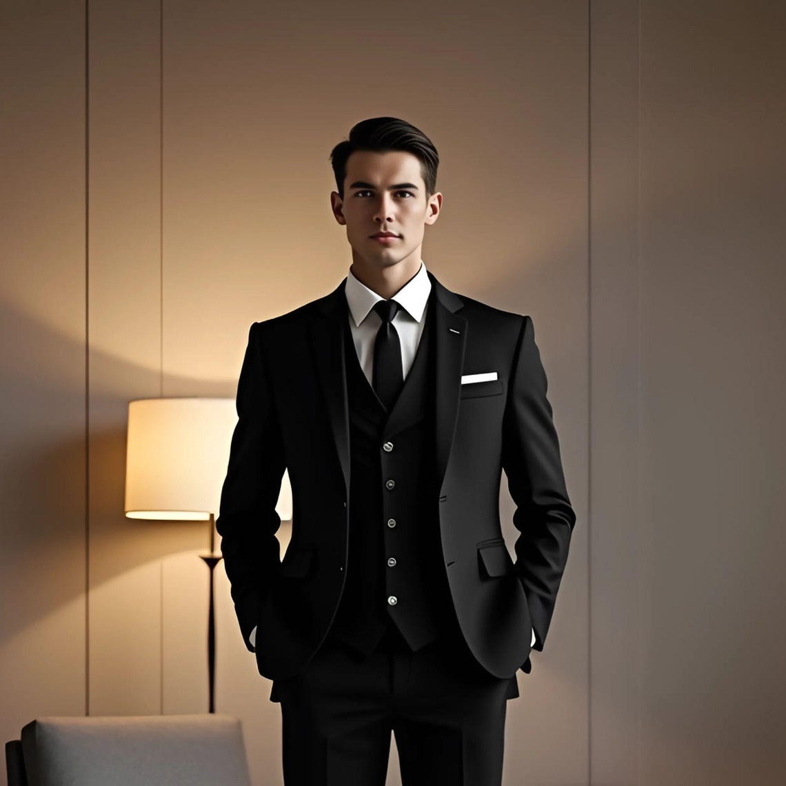 Customized Deep Black 3 Pc Groom Suit | Formal Businessmen Bespoke Suit ...