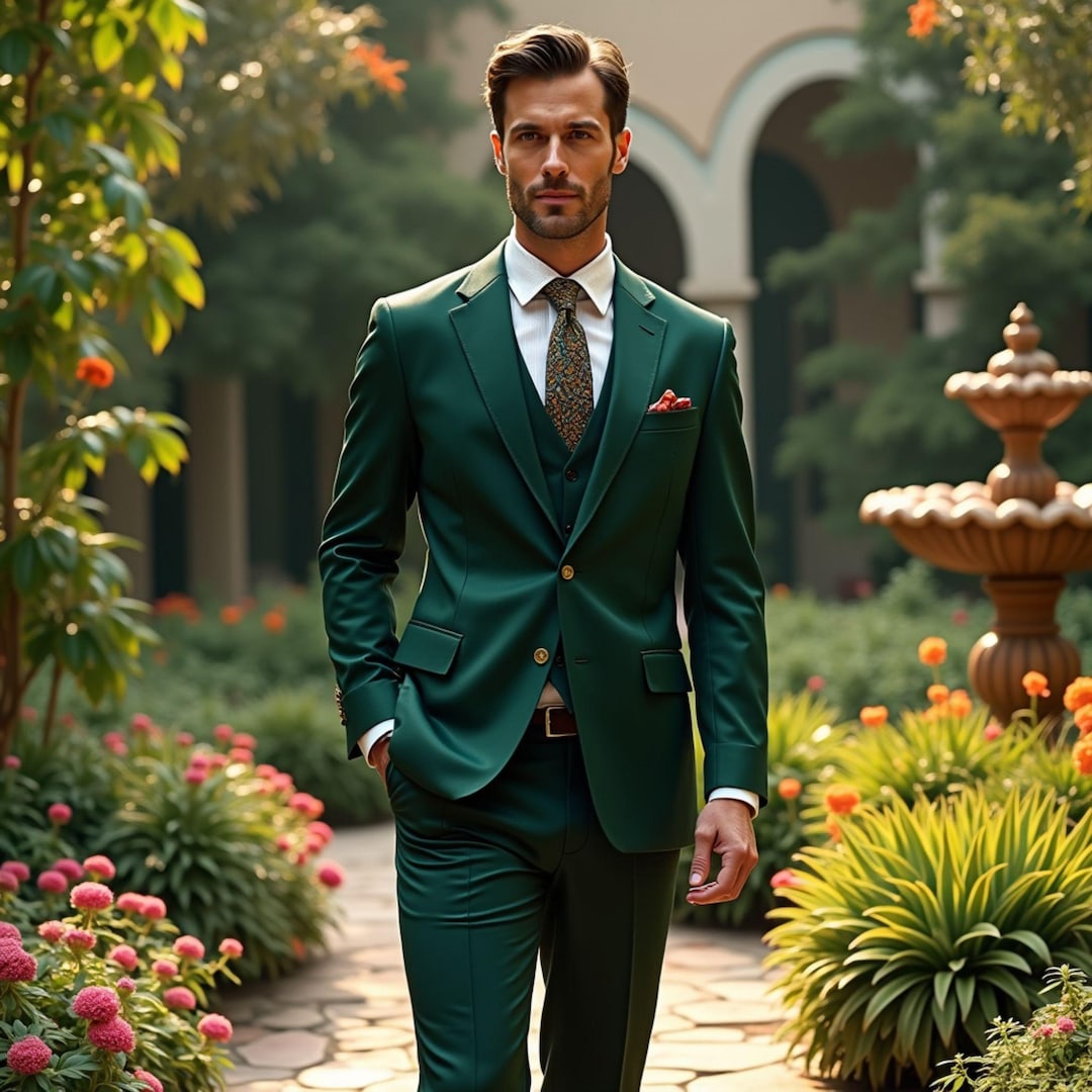 Tropical Emerald Green Suit Men's 3-piece Slim Fit Formal Suit With ...