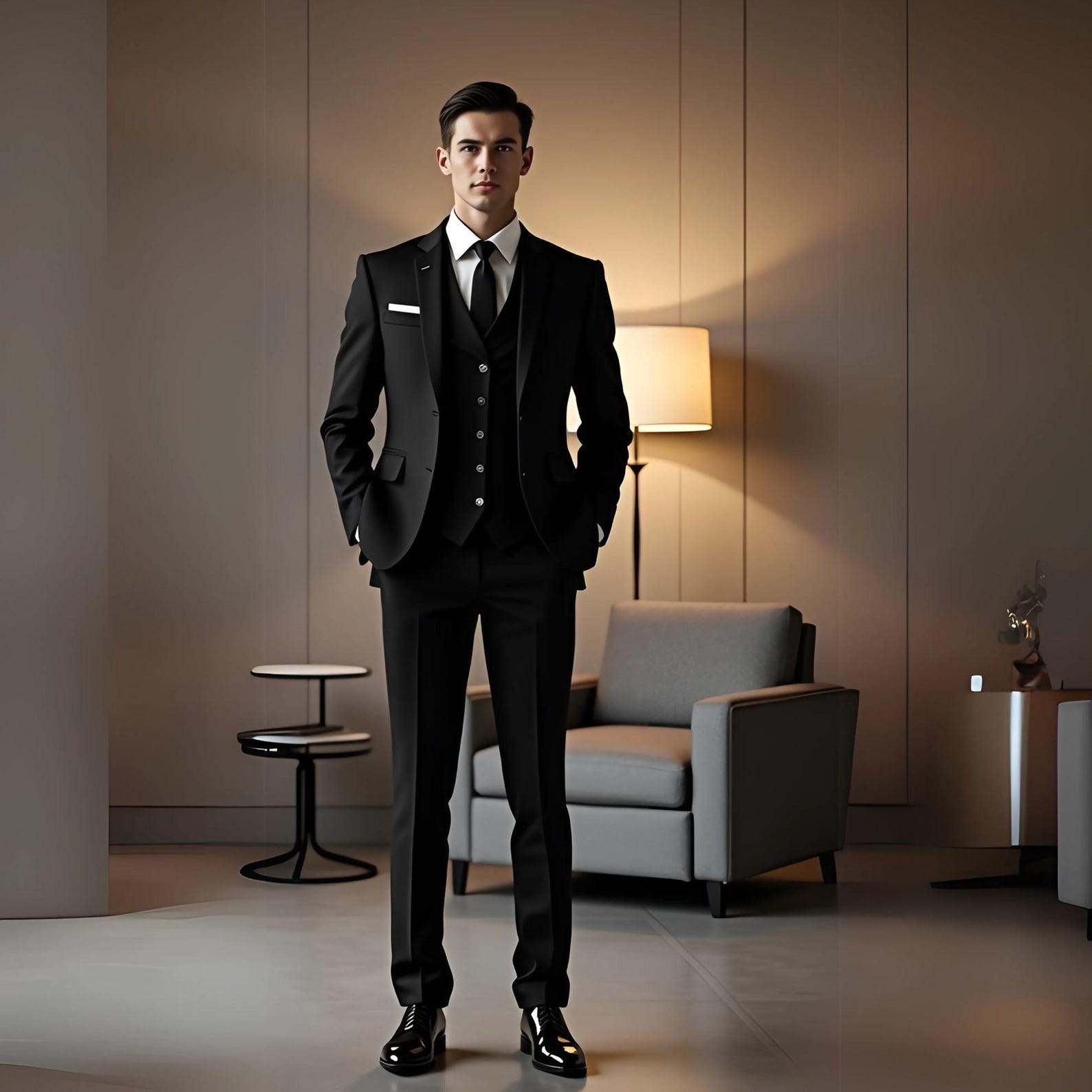 Customized Deep Black 3 Pc Groom Suit | Formal Businessmen Bespoke Suit ...