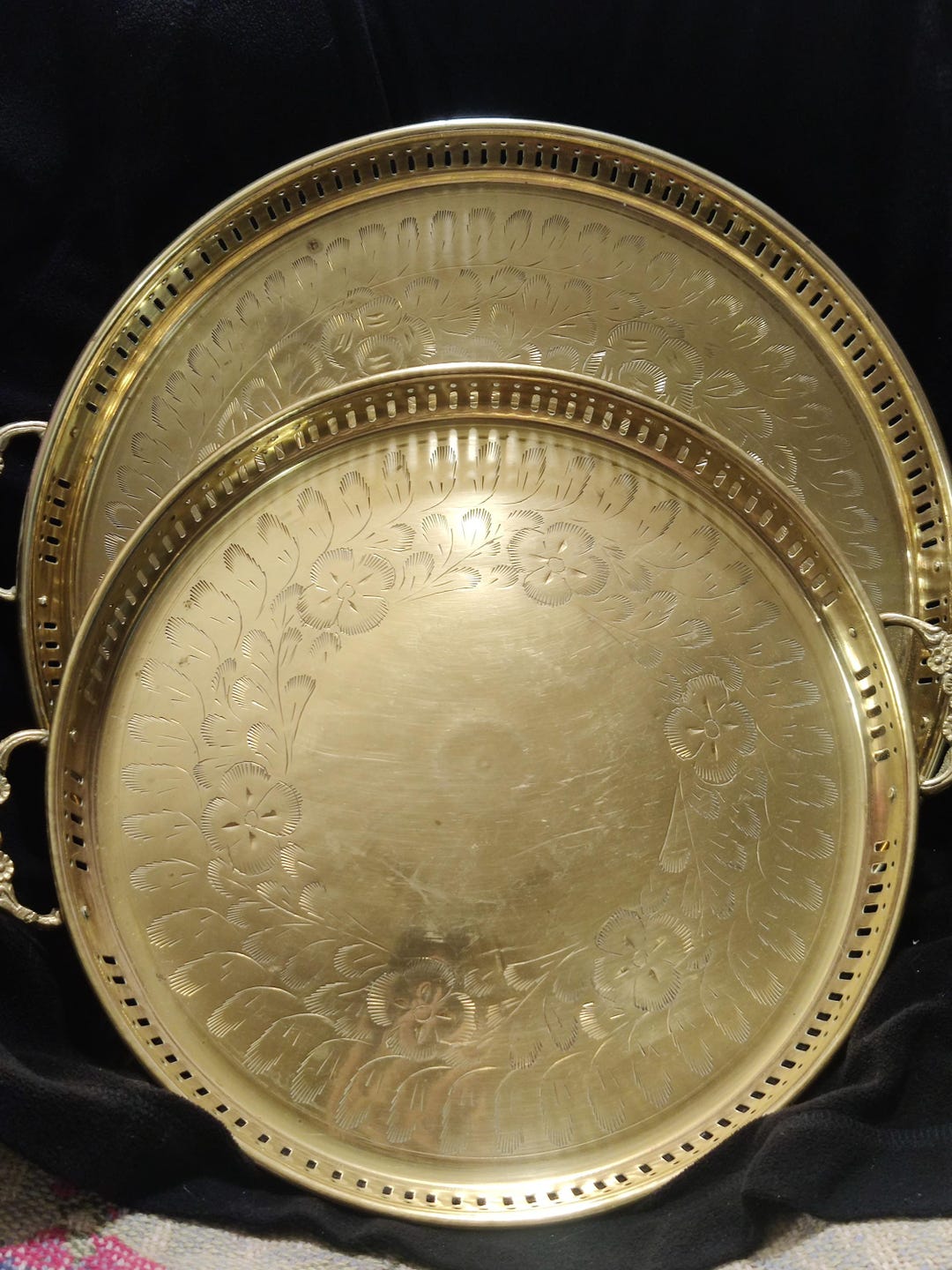 Solid Brass Etched Serving Trays, Made in India - Etsy