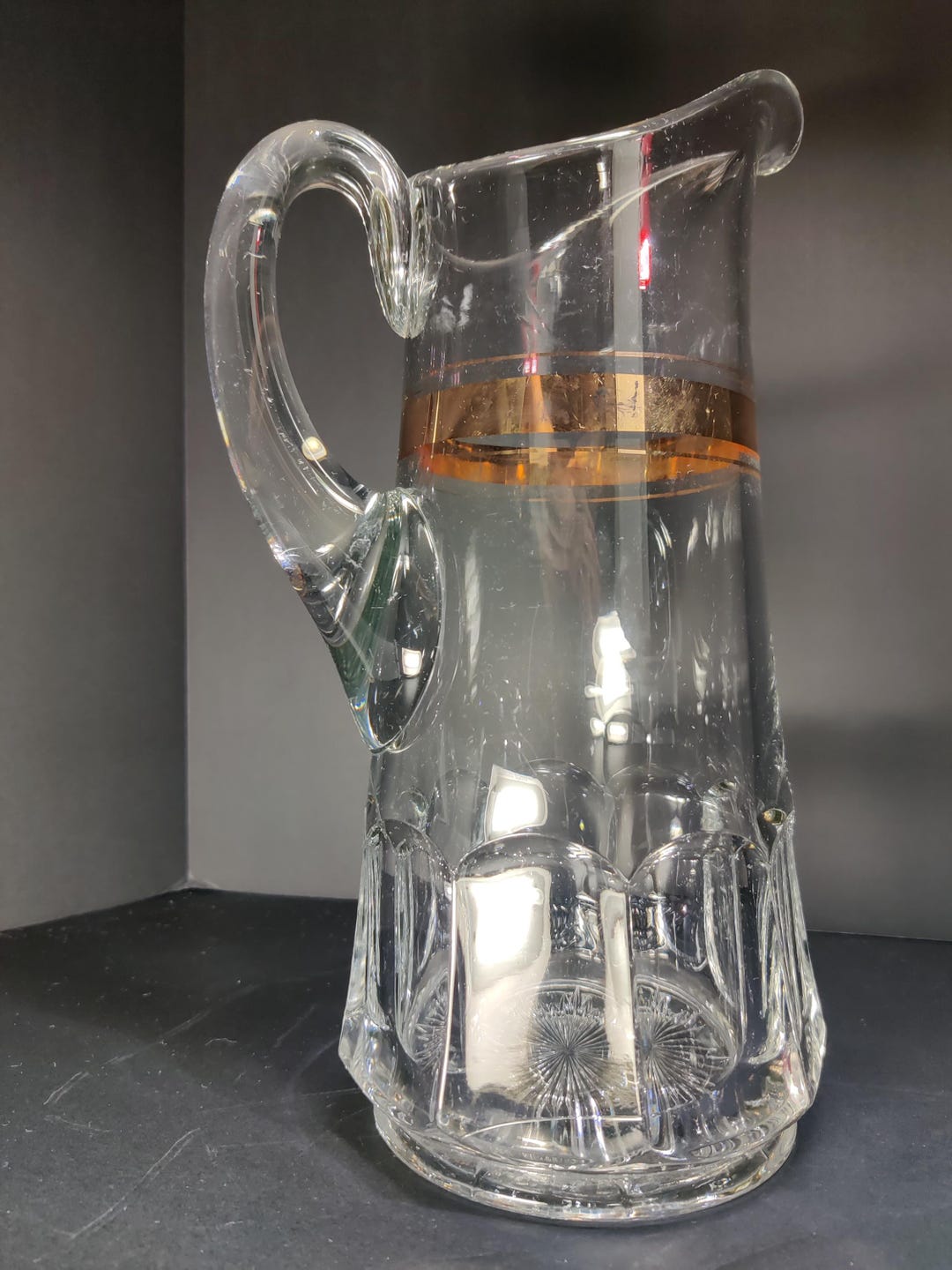 Vintage Large Heisey Glass Pitcher With Gold Band - Etsy