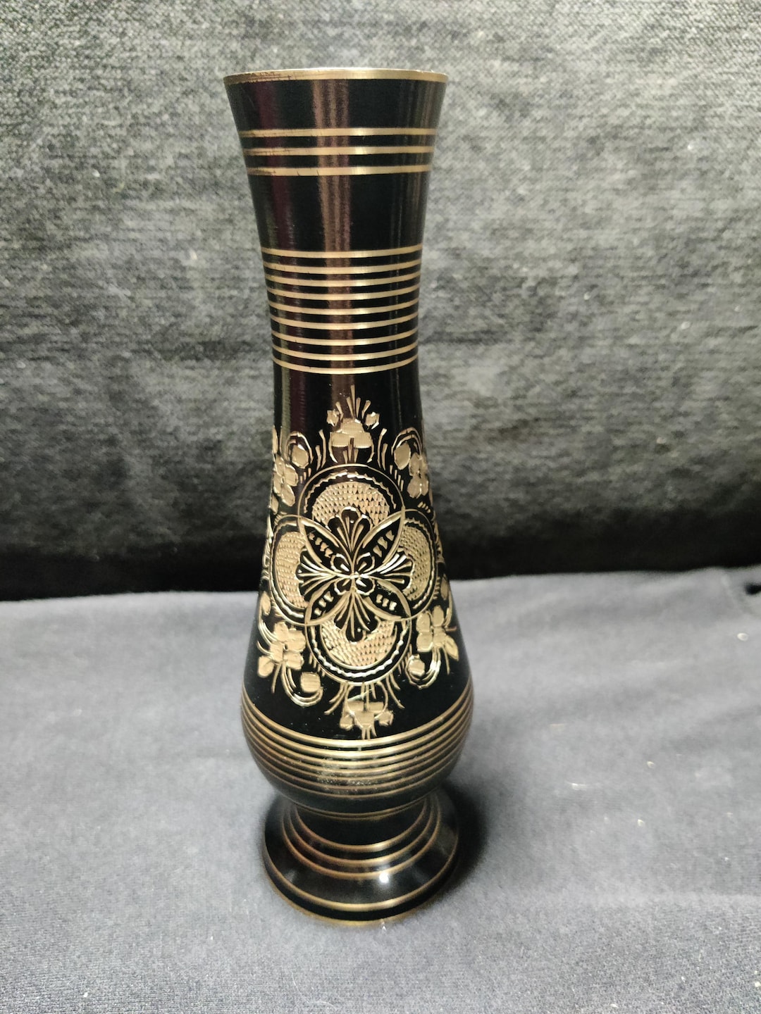 Vintage Black/ Gold Etched Metal Vase - Etsy