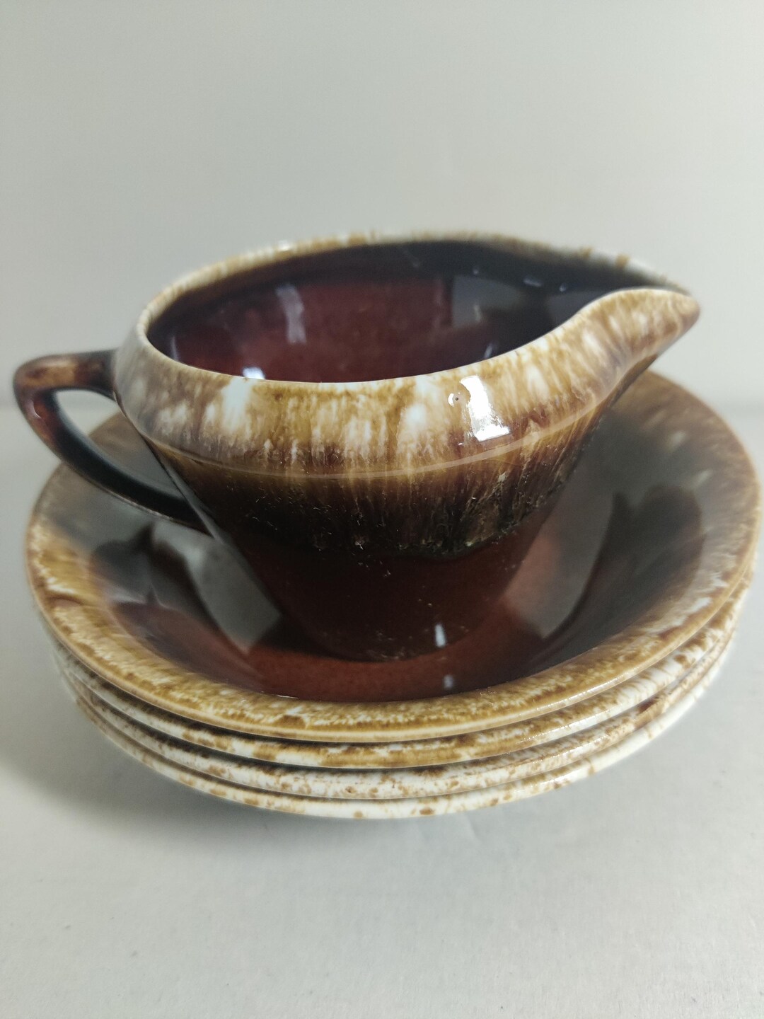 Set of 4 Vintage Hull Pottery Brown Drip Glaze Bowls & Creamer - Etsy
