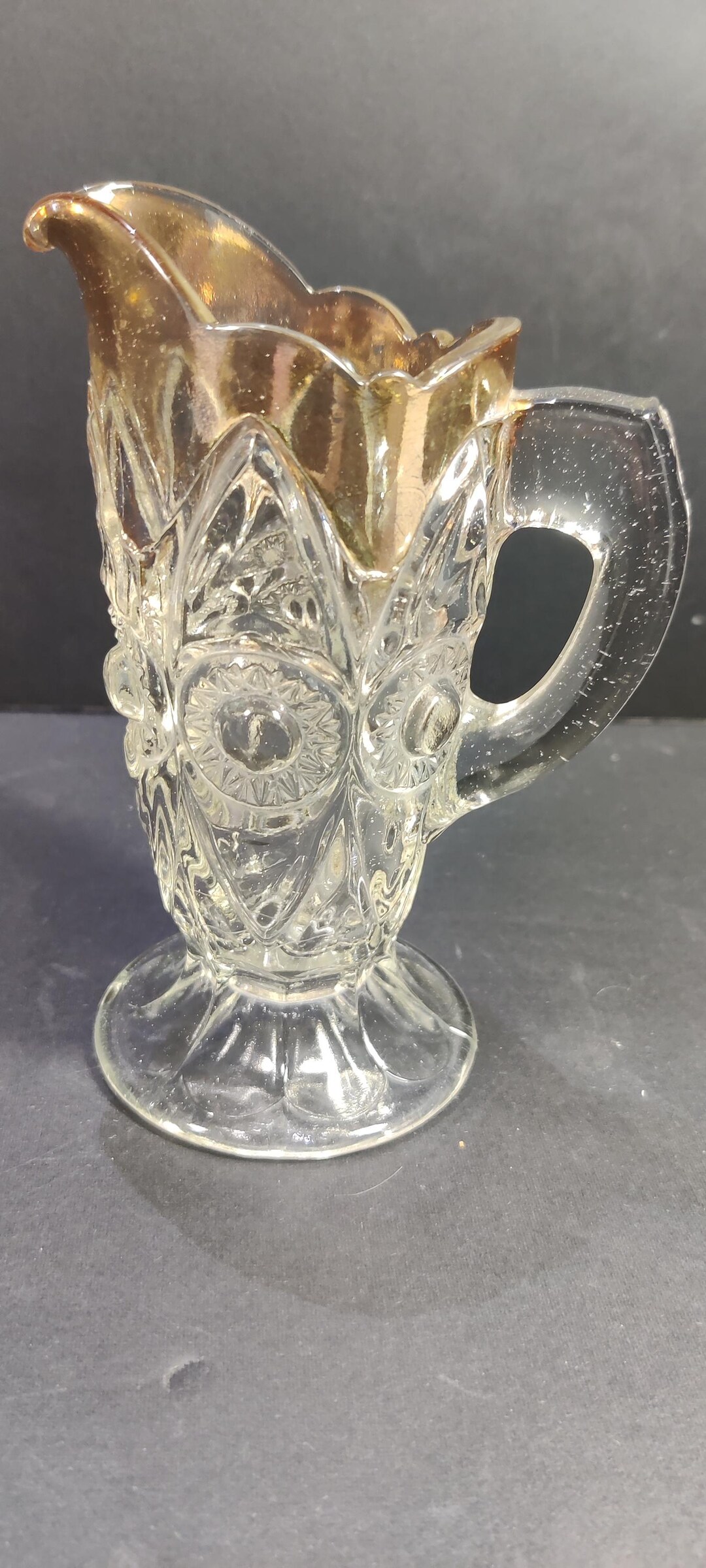 Vintage US Glass " Bullseye & Fan " Pattern Glass Creamer/ Gold Trim - Etsy