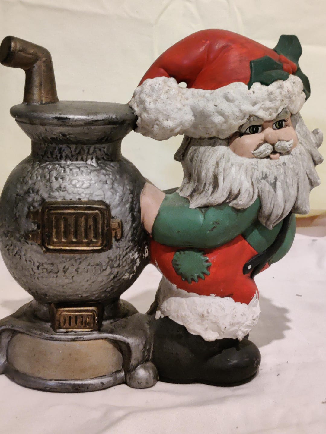 Vintage Large Ceramic Santa With Stove Figurine - Etsy