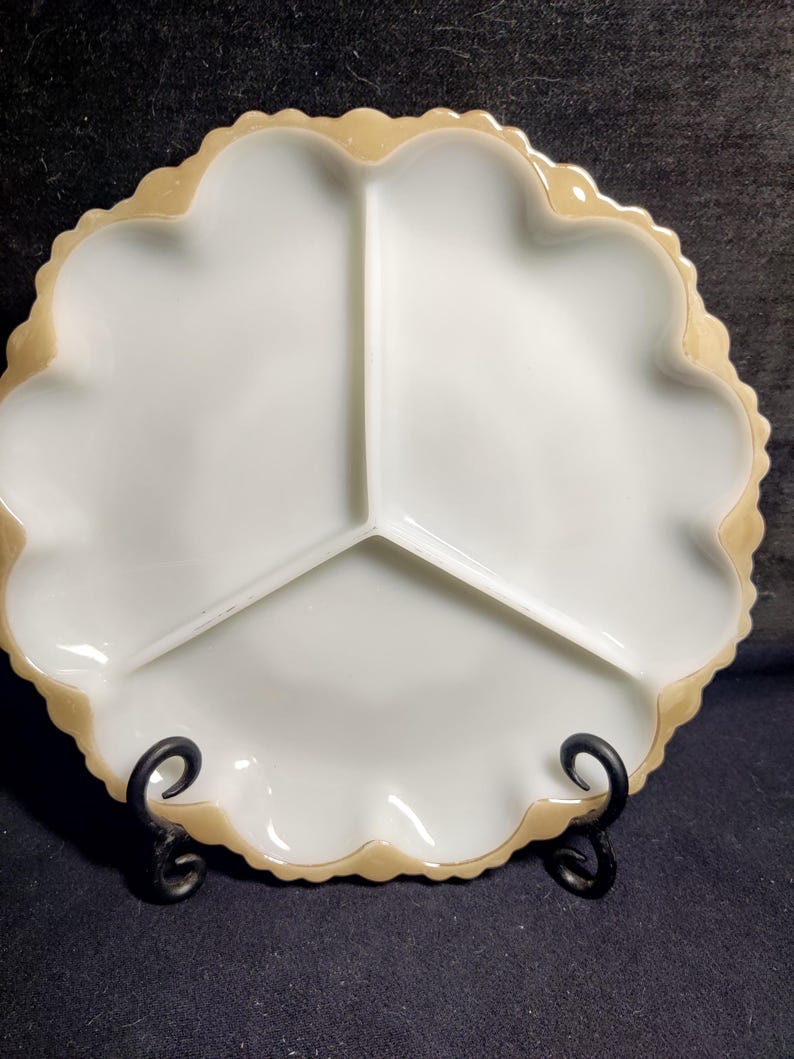 Vintage Anchor Hocking Divided Milk Glass Platter/ Iridescent Edging - Etsy