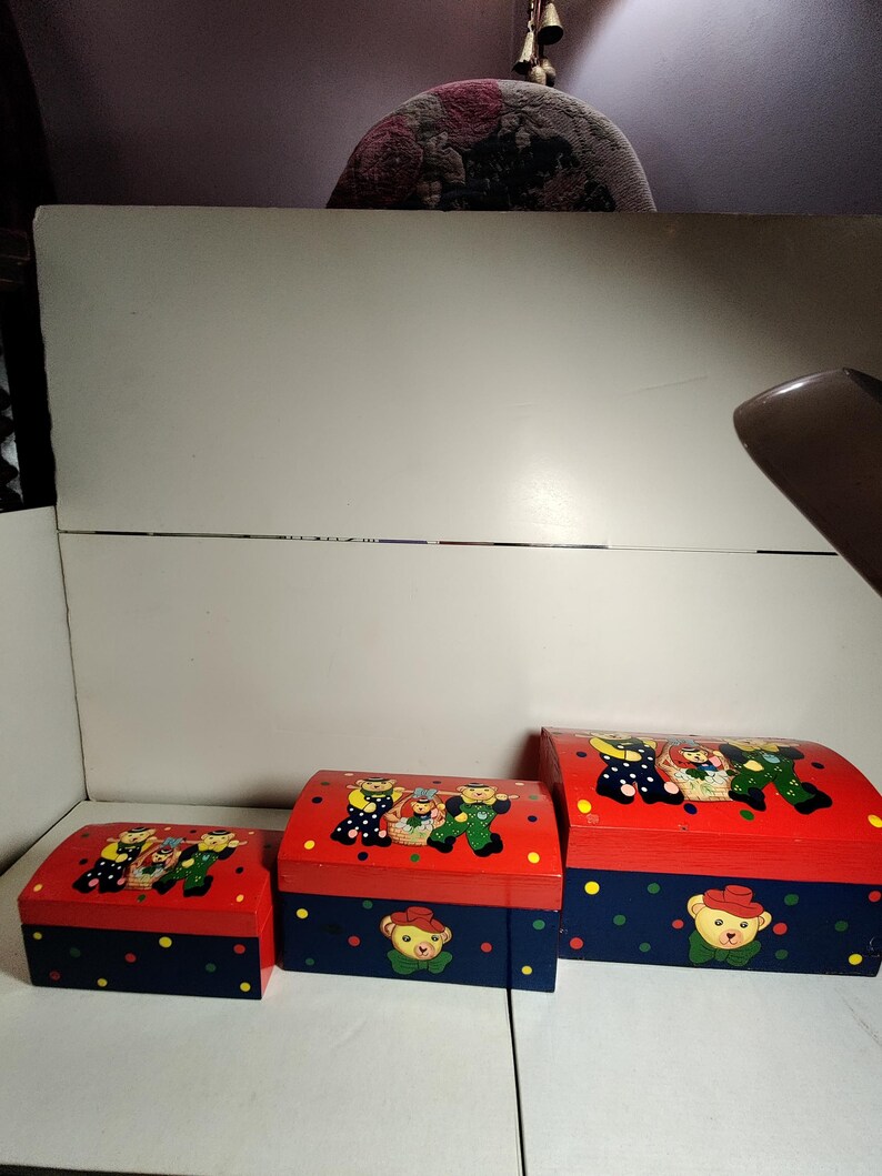RARE! Set of 3 Antique Wooden, Hinged Nesting Toy Boxes/ Excellent ...