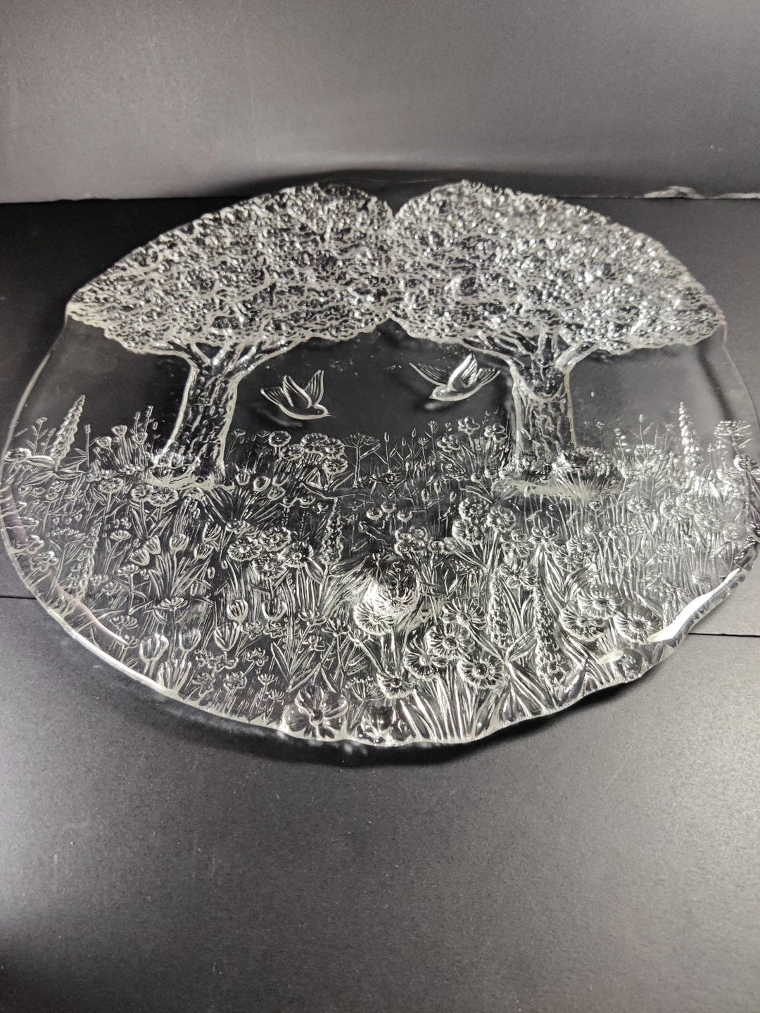Vintage Mikasa "true Love" Large Glass Embossed Serving Tray - Etsy
