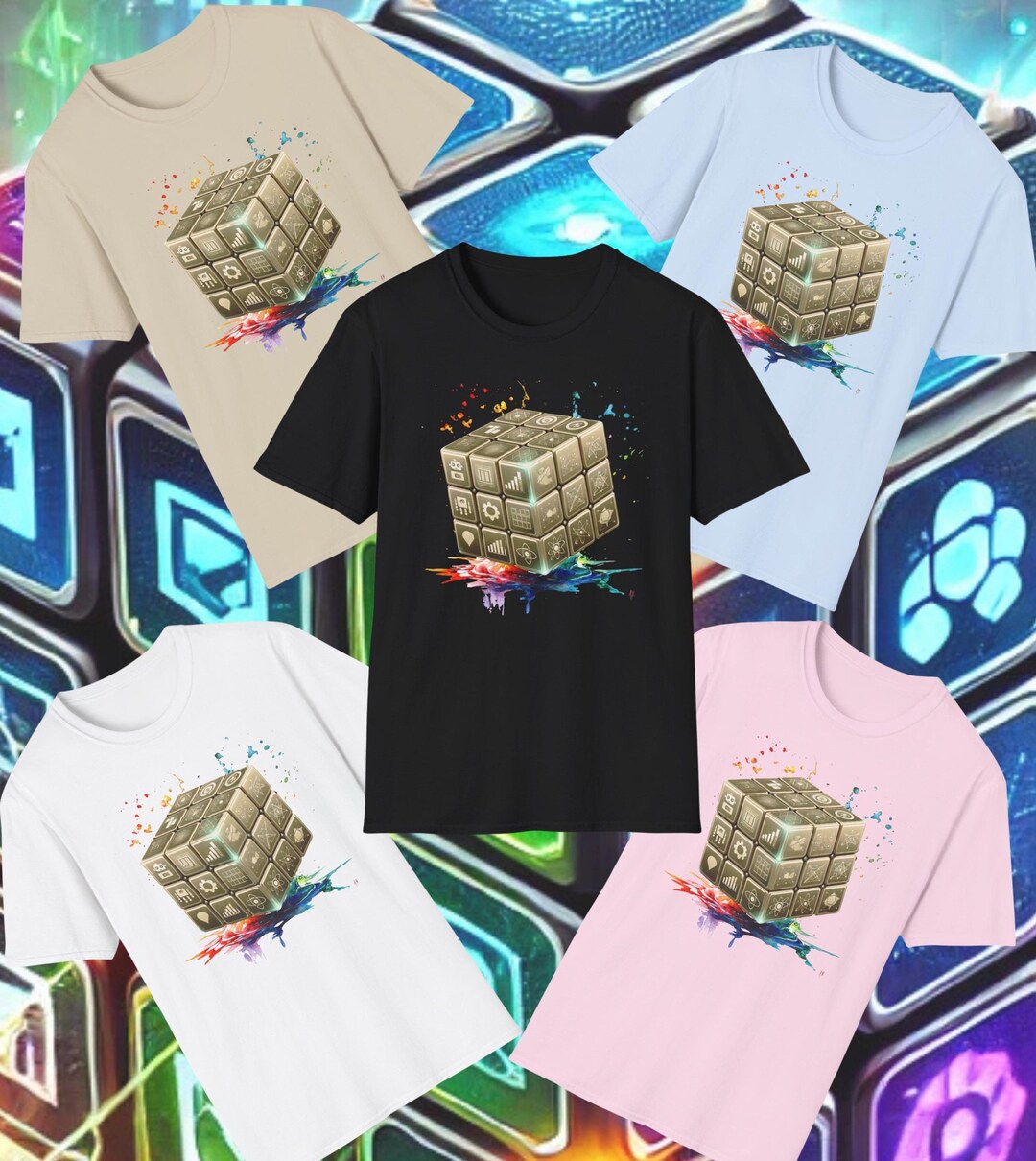 Futuristic T-shirt With a Rubik's Cube Design on a Puddle. for ...