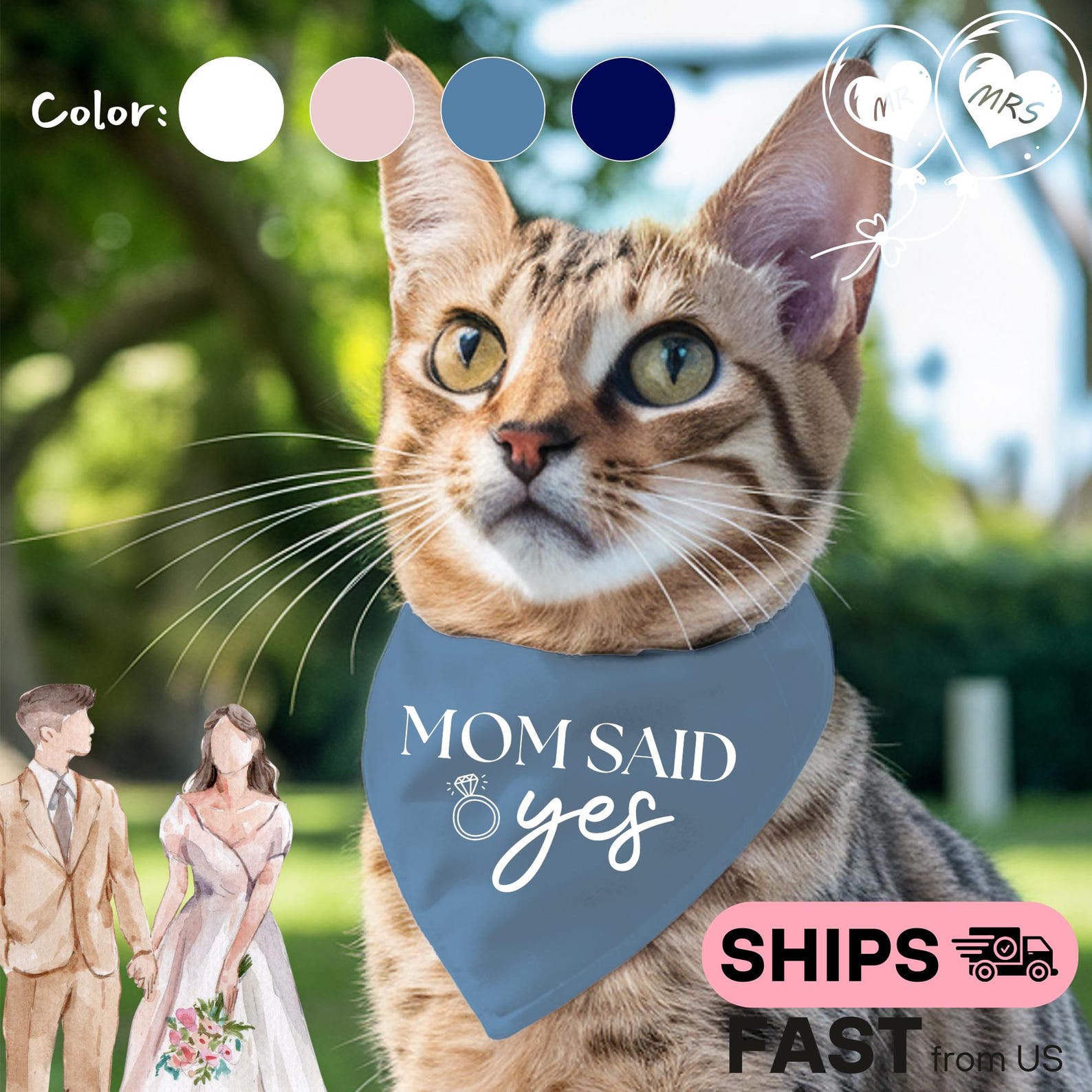 Wedding Cat Bandana Mom Said Yes | Wedding Announcement Cat Bandana ...