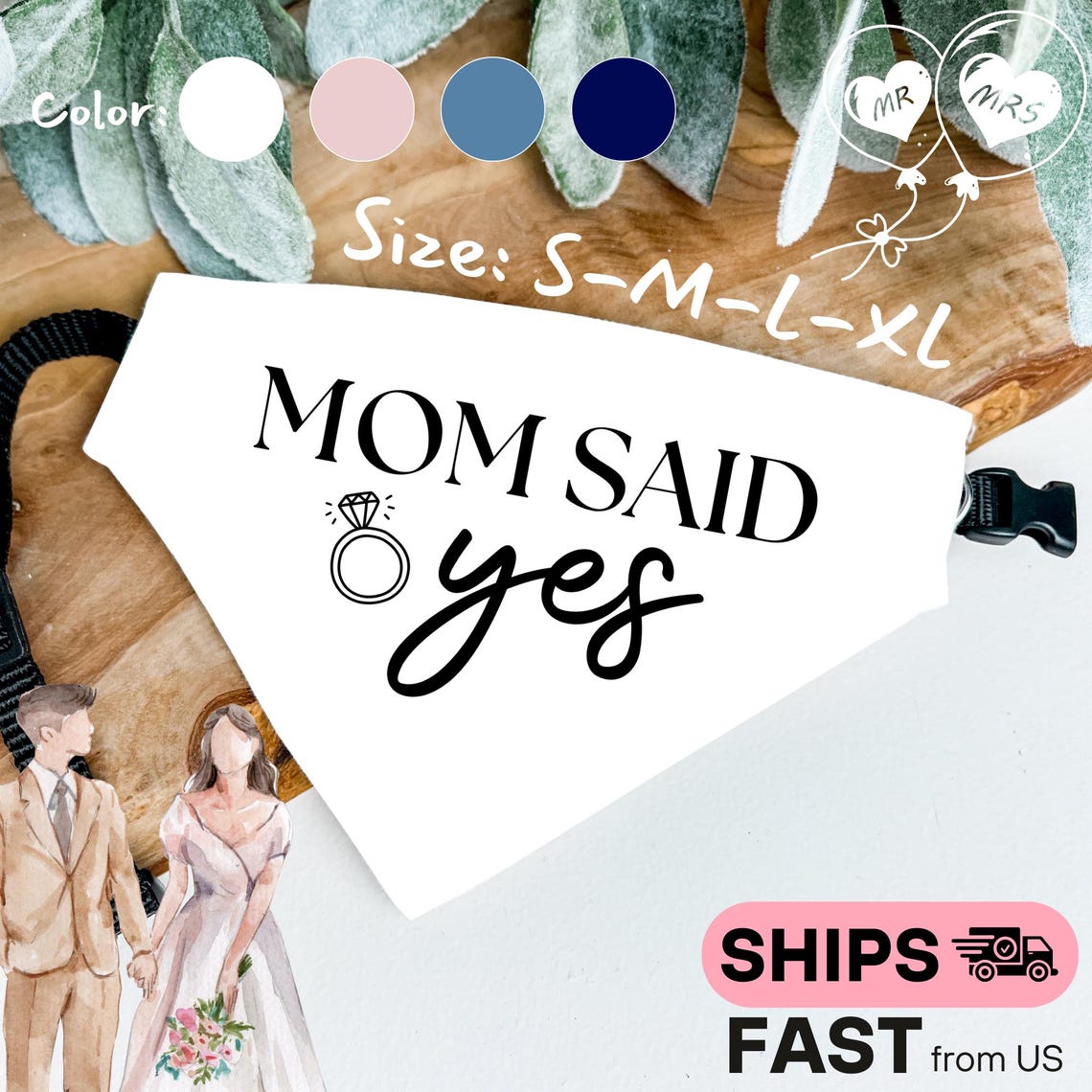 Wedding Cat Bandana Mom Said Yes | Wedding Announcement Cat Bandana ...