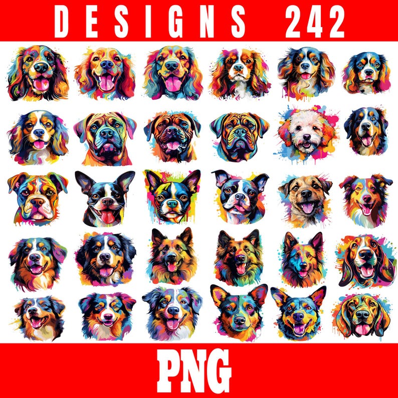 Dog Breeds Clipart | 80 Puppy Designs, Pet Lover PNG Bundle (digital ...