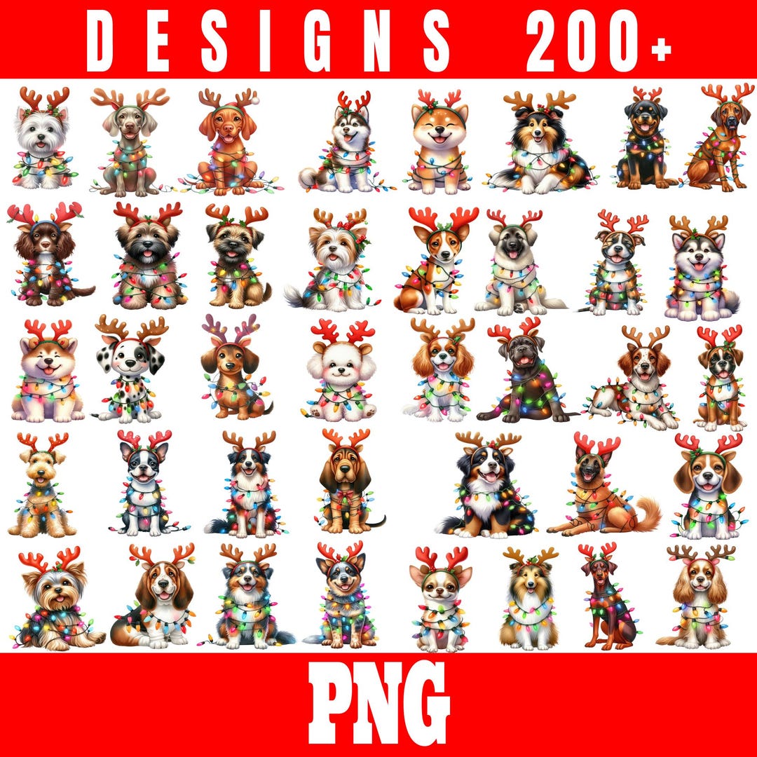 Christmas Dog PNG Bundle, 200+ Holiday Puppy Png, Cute Christmas Dogs ...
