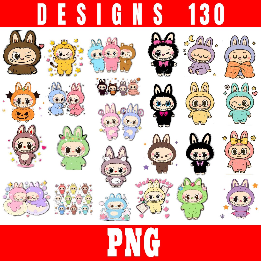 Paquete de 120 diseños PNG de Labubu, personajes lindos PNG de Labubu ...