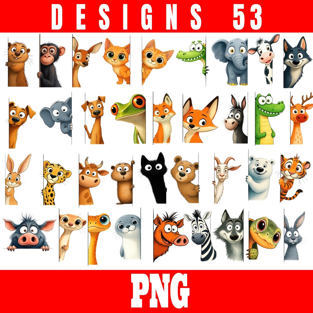 Quirky Animal Peeking PNG Bundle, Peeking Animals Clipart PNG, Funny ...
