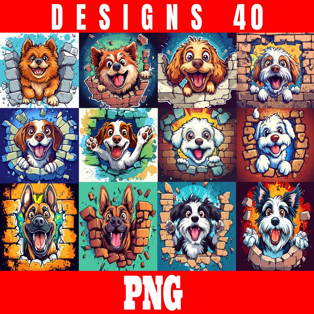 Pop Art Graffiti Dogs PNG Bundle | Urban Street Dog Clipart PNG ...