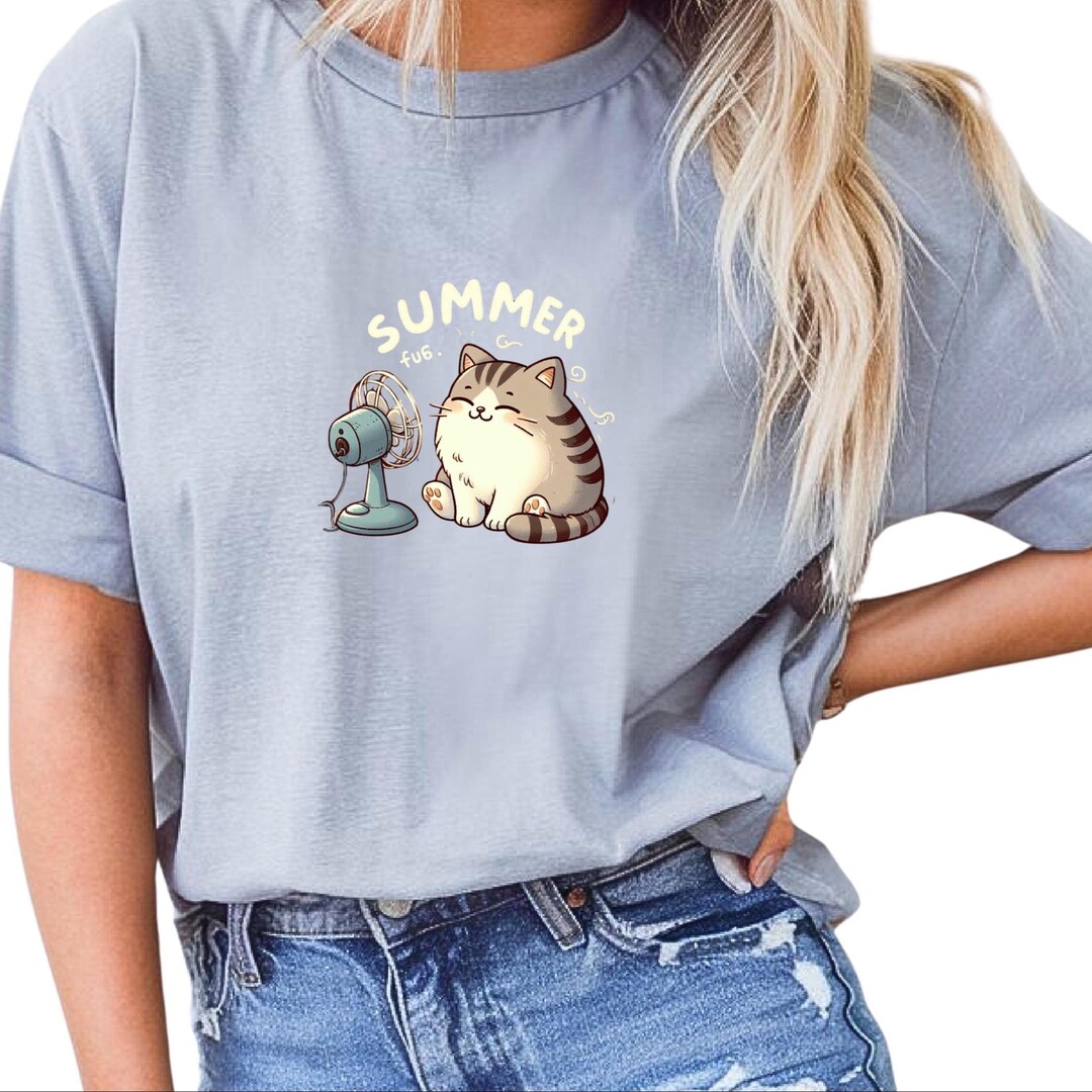 Cute Summer Cat PNG, Chubby Kawaii Cat With Fan, Aesthetic Summer ...