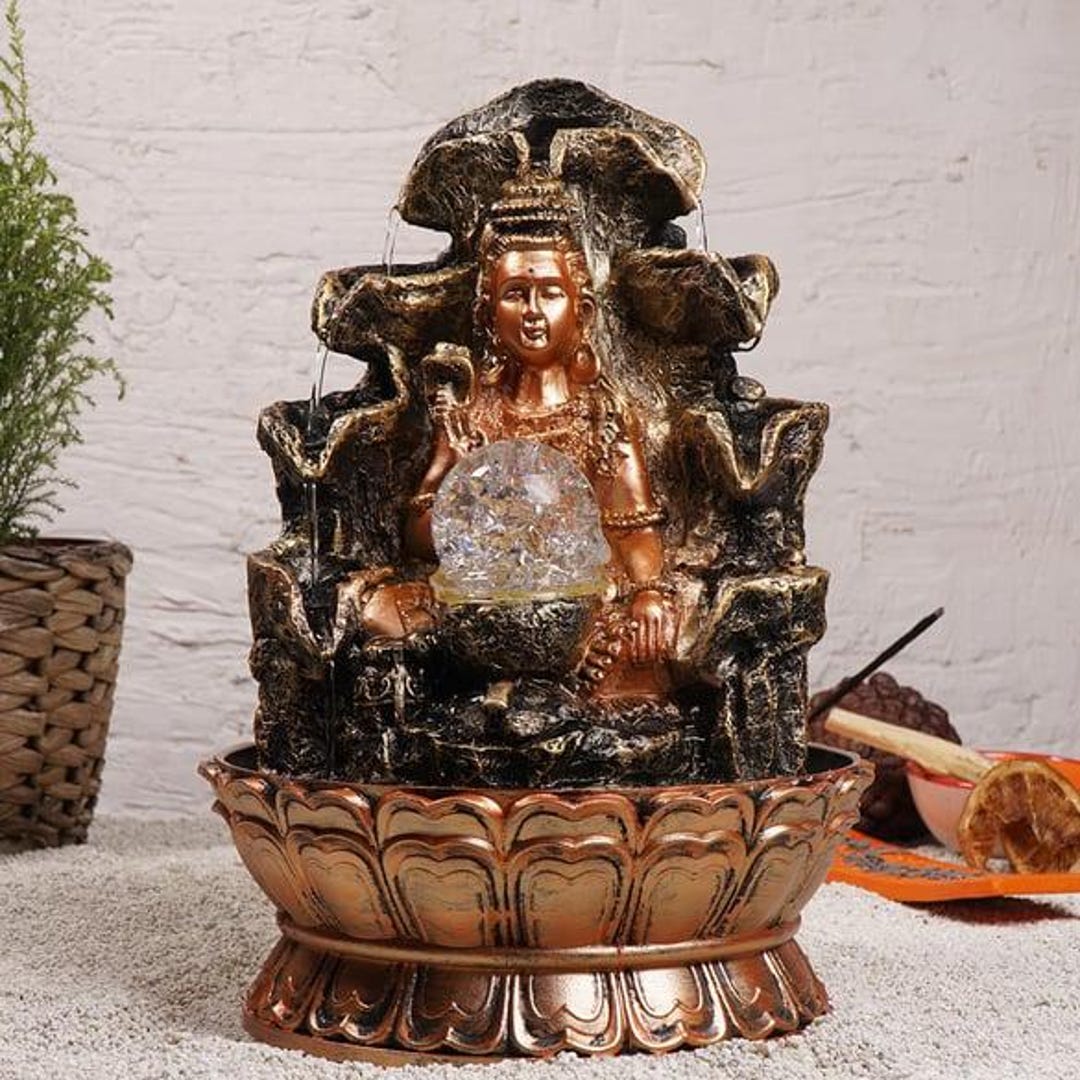Zen Lord Buddha-themed LED Waterfall Fountain Relaxing Water Fountain ...