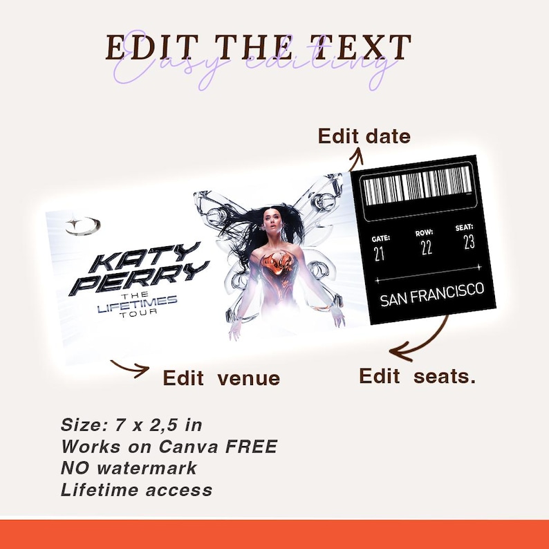 Editable Katy Perry Concert Ticket – the Lifetimes Tour 2025 ...