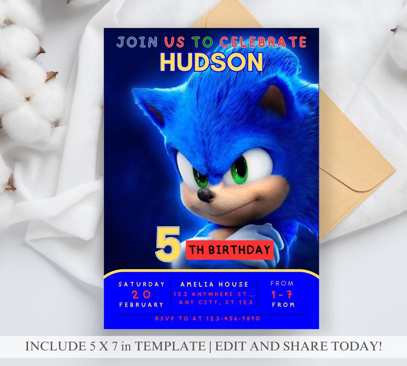Editable Sonic Birthday Invitation Printable Birthday Party Invitations ...