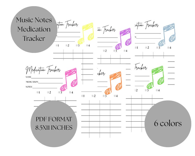 Music Notes; Medication Tracker; Medication Planner; 7 Days, 4 Doses ...
