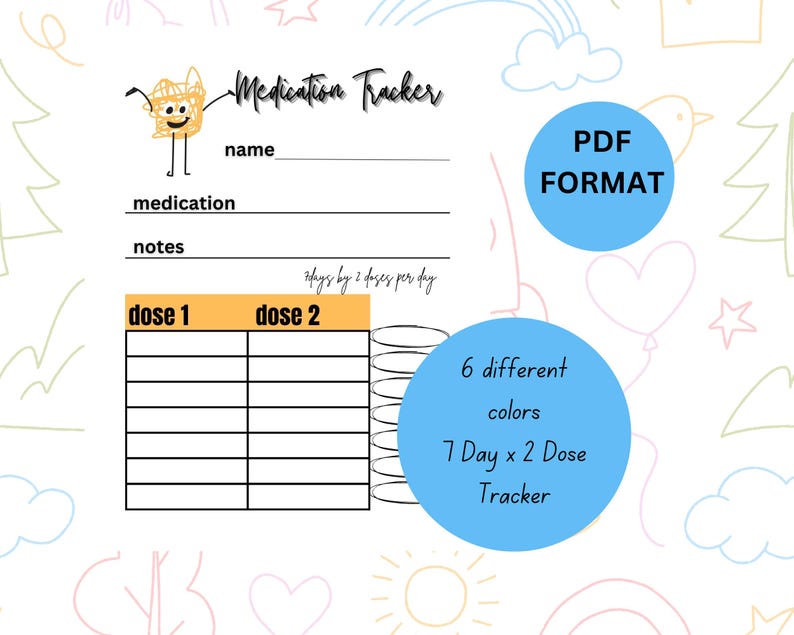 Medication Tracker; 7days, 2 Doses, Children Medicine Tracker, 6 ...
