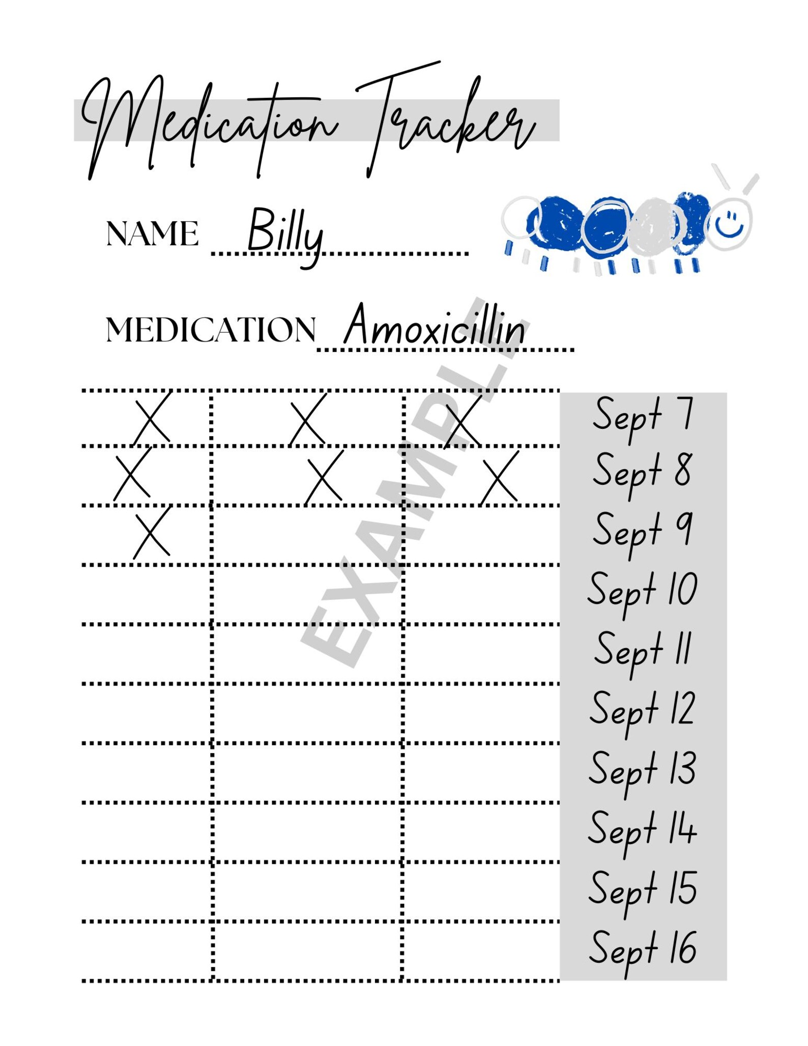 Children's Medication Tracker 10 Days X 3 Doses - Etsy