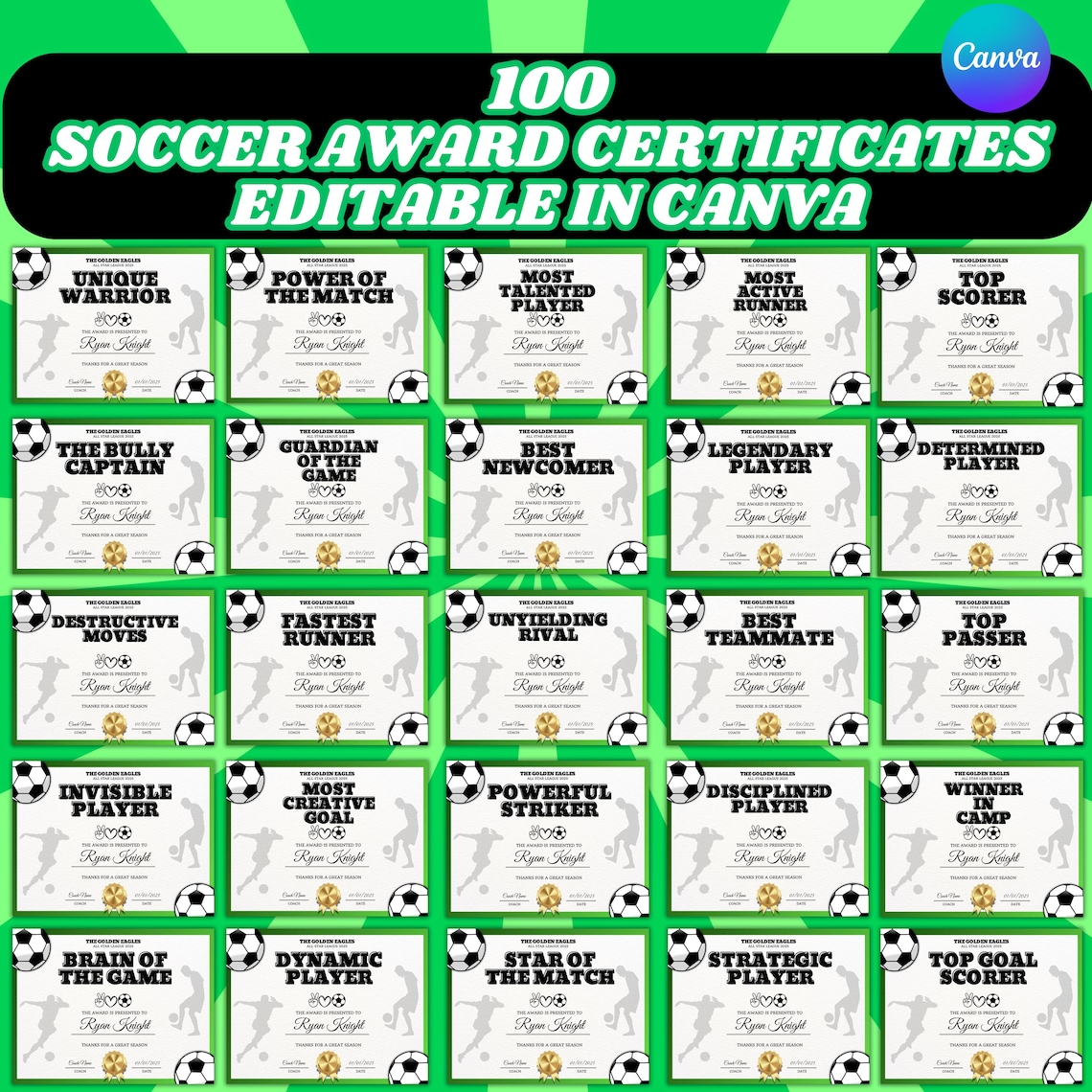 100 Editable Soccer Award Certificates | Soccer Team Awards | End of ...