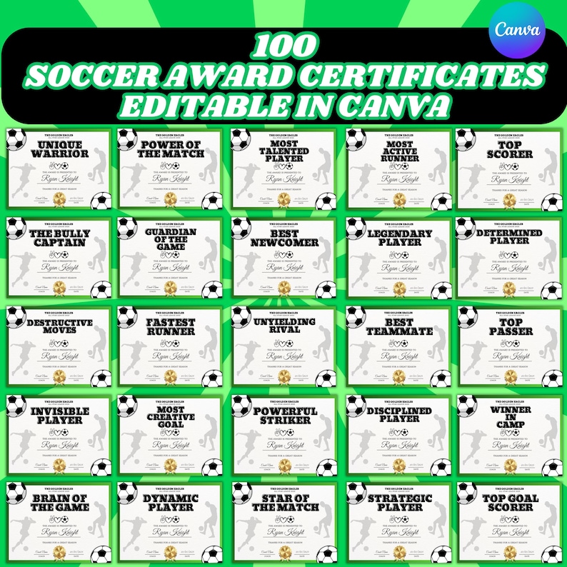 100 Editable Soccer Award Certificates | Soccer Team Awards | End of ...
