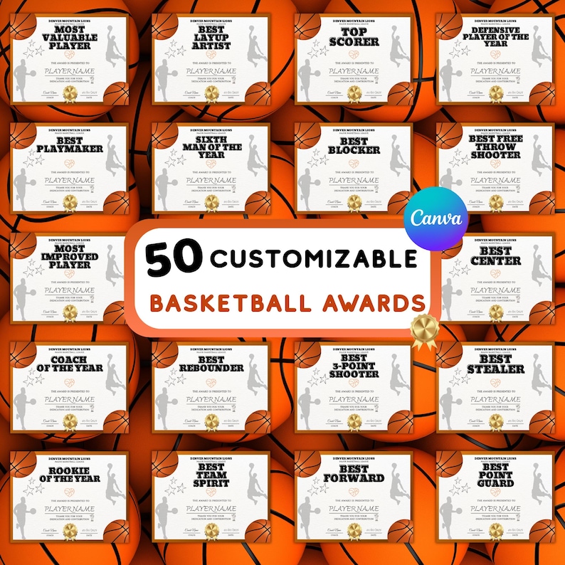 Basketball Award Certificates Printable | 50 Editable Canva Templates ...
