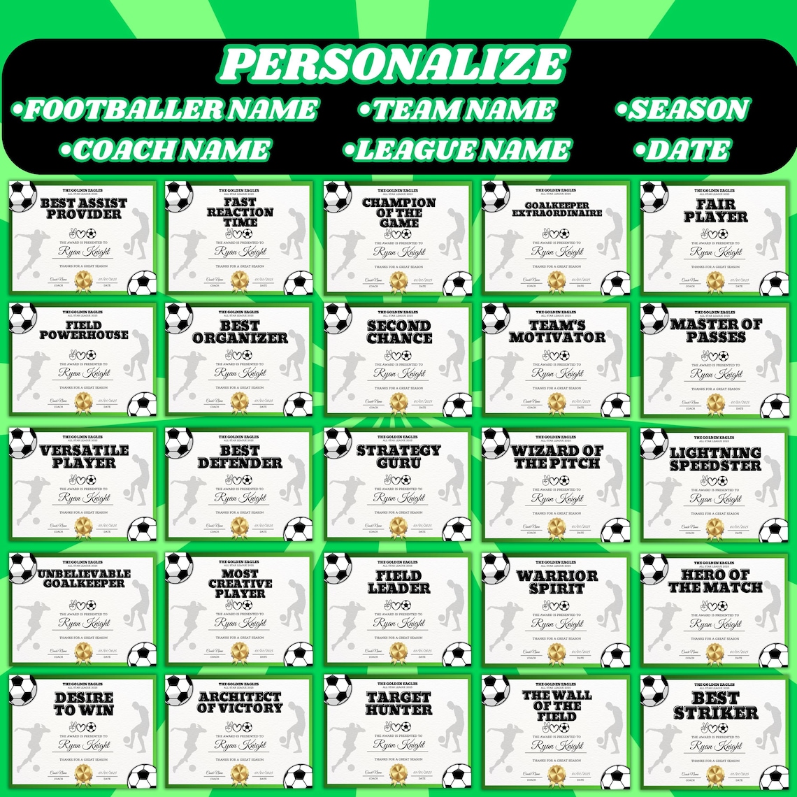 100 Editable Soccer Award Certificates | Soccer Team Awards | End of ...