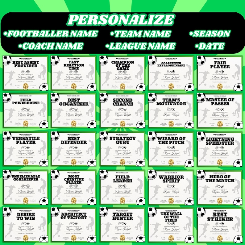 100 Editable Soccer Award Certificates | Soccer Team Awards | End of ...