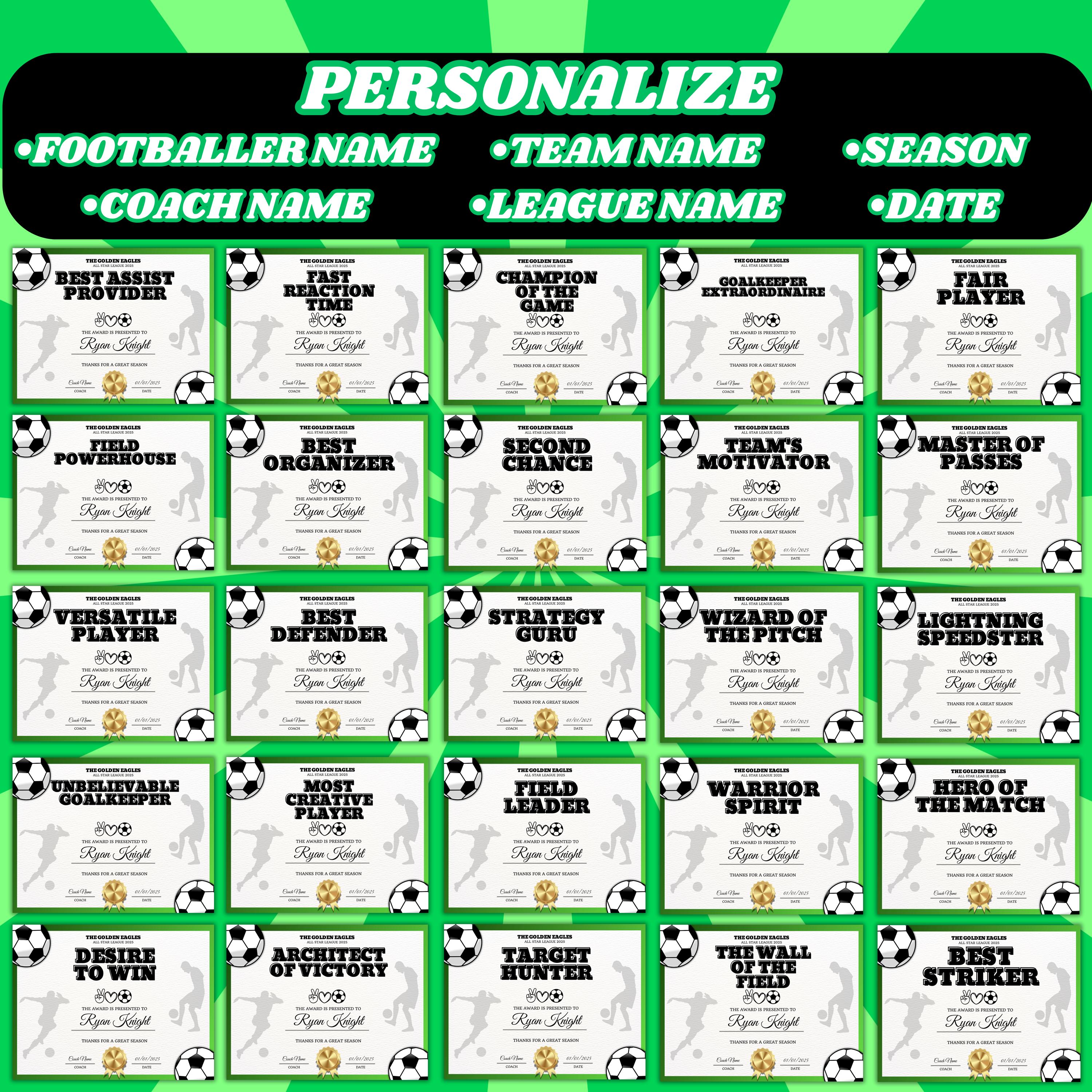 100 Editable Soccer Award Certificates | Soccer Team Awards | End of ...