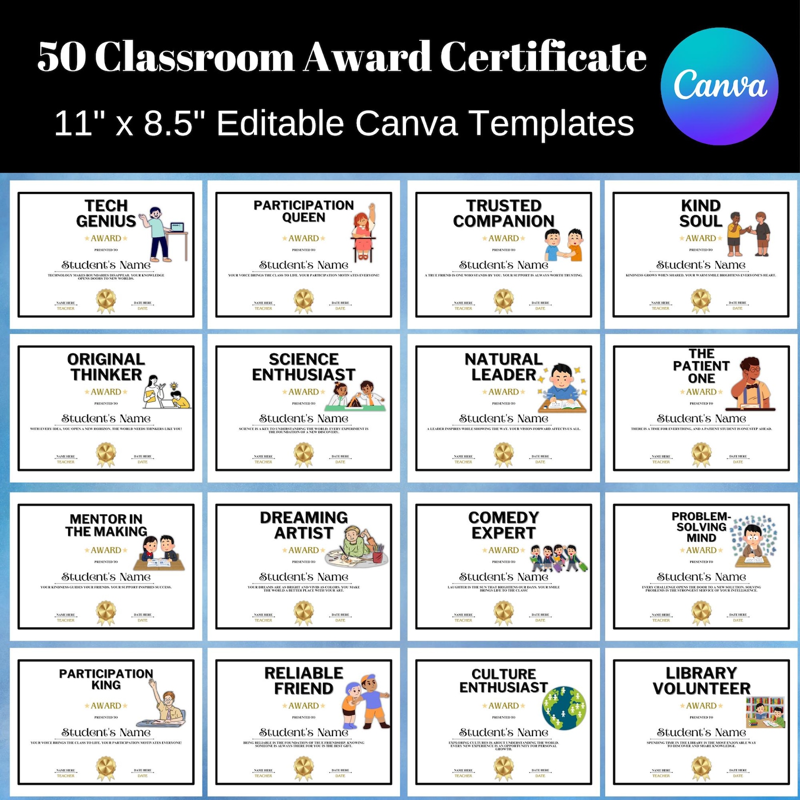 50 Student Award Certificates|classroom End of Year Certificate ...