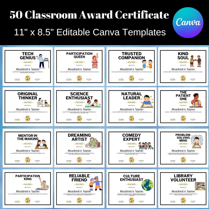 50 Student Award Certificates|classroom End of Year Certificate ...