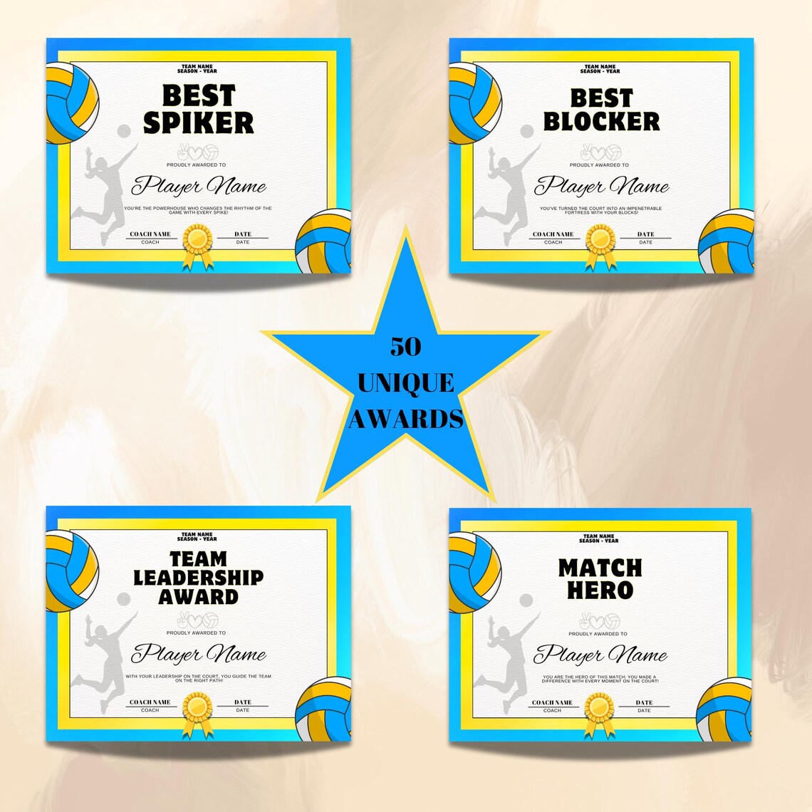 50 Volleyball Award Certificates Printable – Editable Canva Templates ...