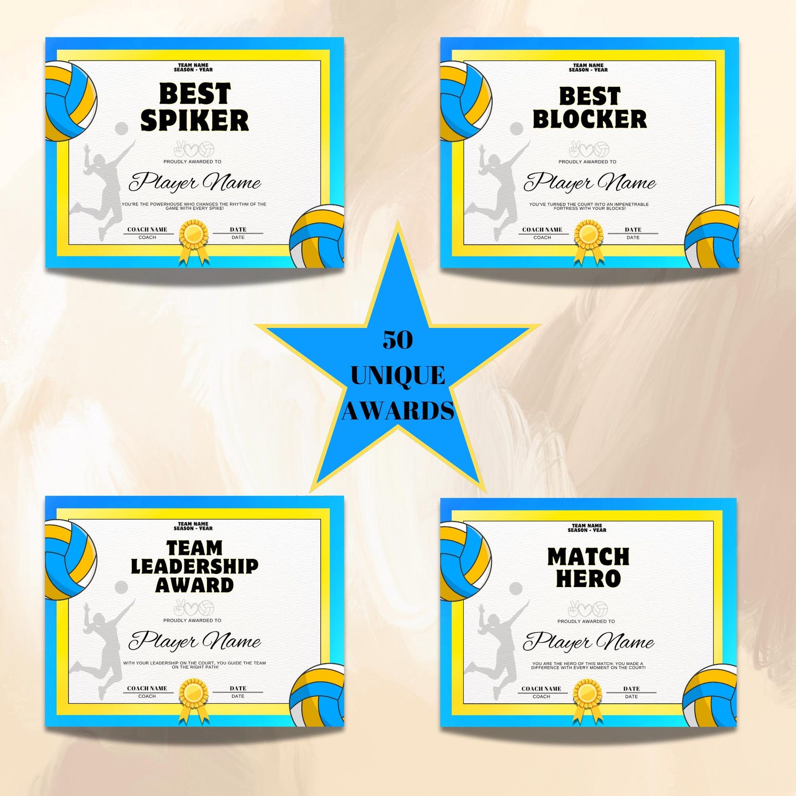50 Volleyball Award Certificates Printable – Editable Canva Templates ...