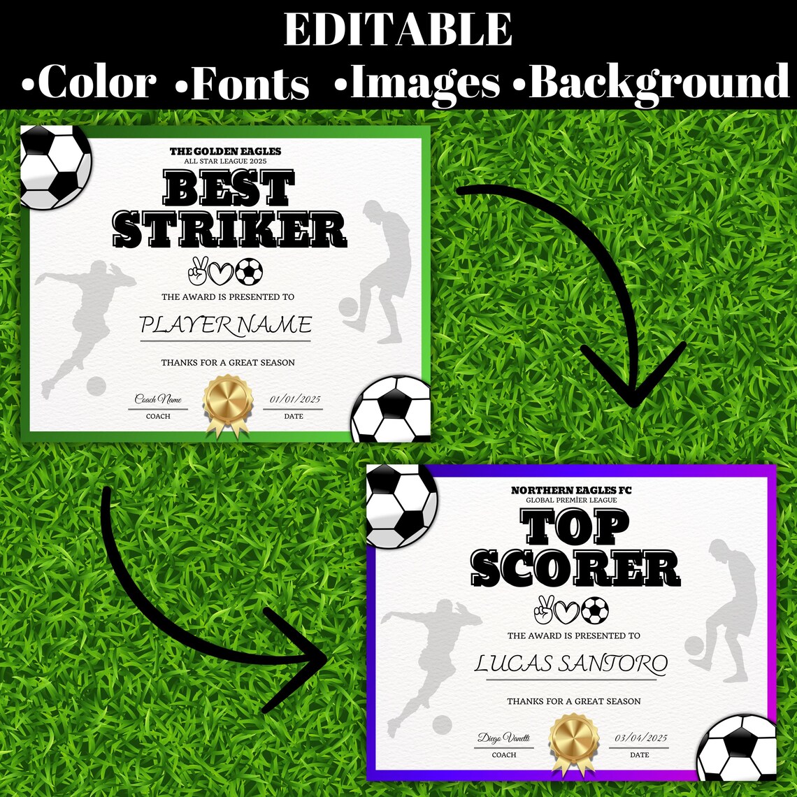 Editable Soccer Award Certificate | Soccer Team Award | End of Season ...