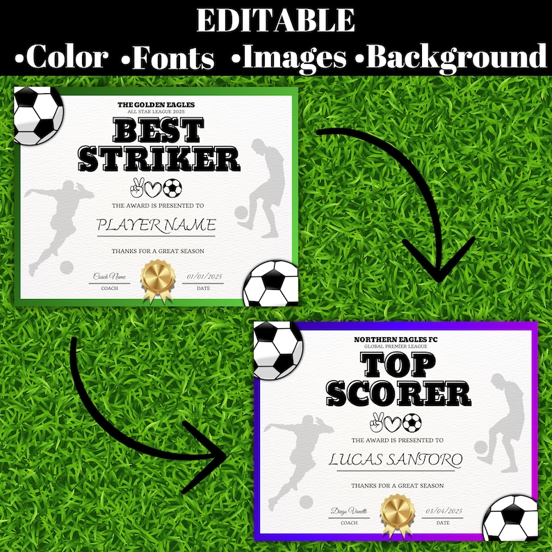 Editable Soccer Award Certificate | Soccer Team Award | End of Season ...