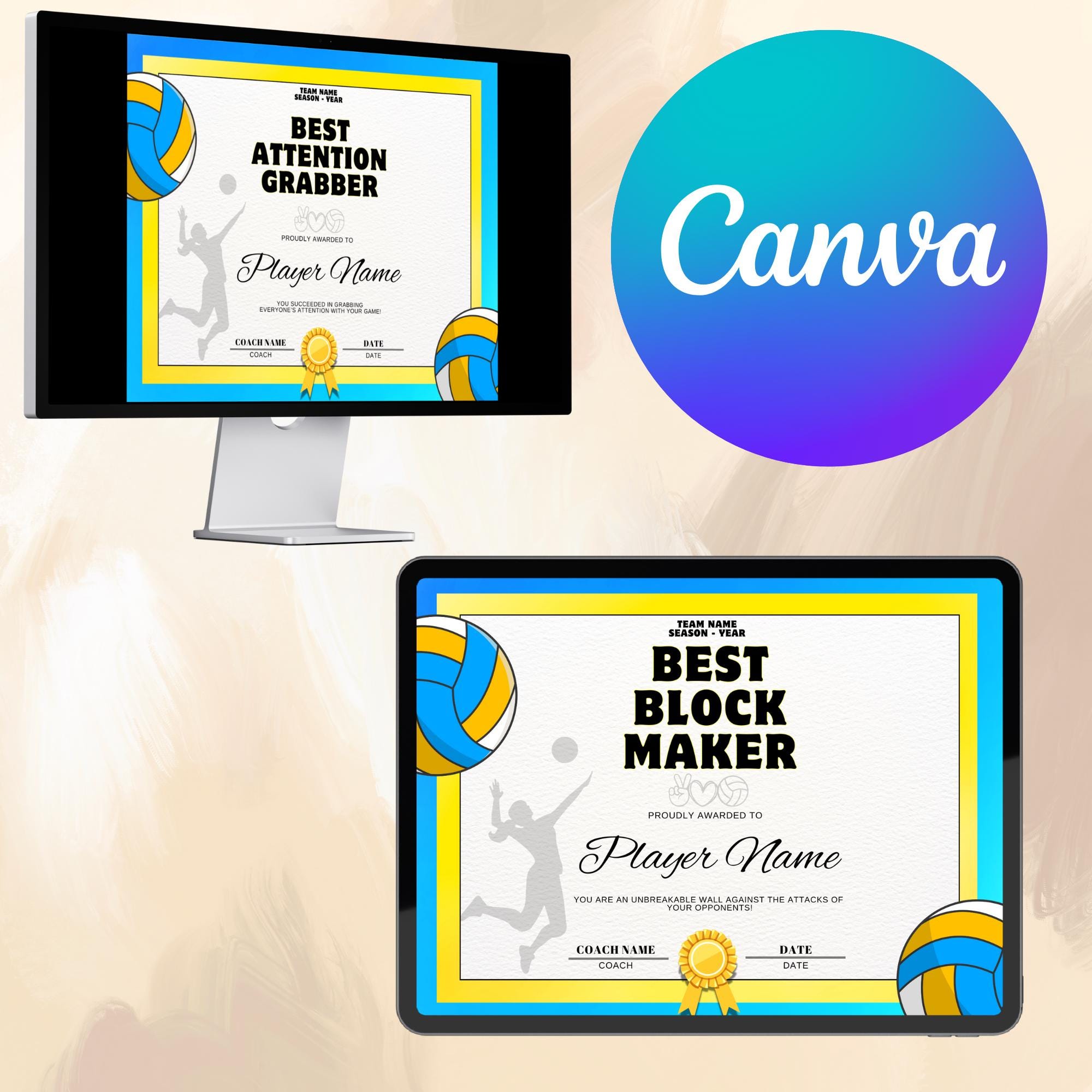 50 Volleyball Award Certificates Printable – Editable Canva Templates ...