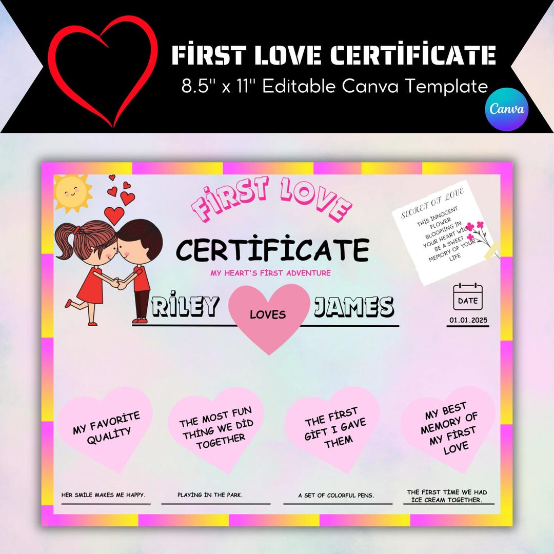 First Love Certificate for Kids First Love Template Printable ...