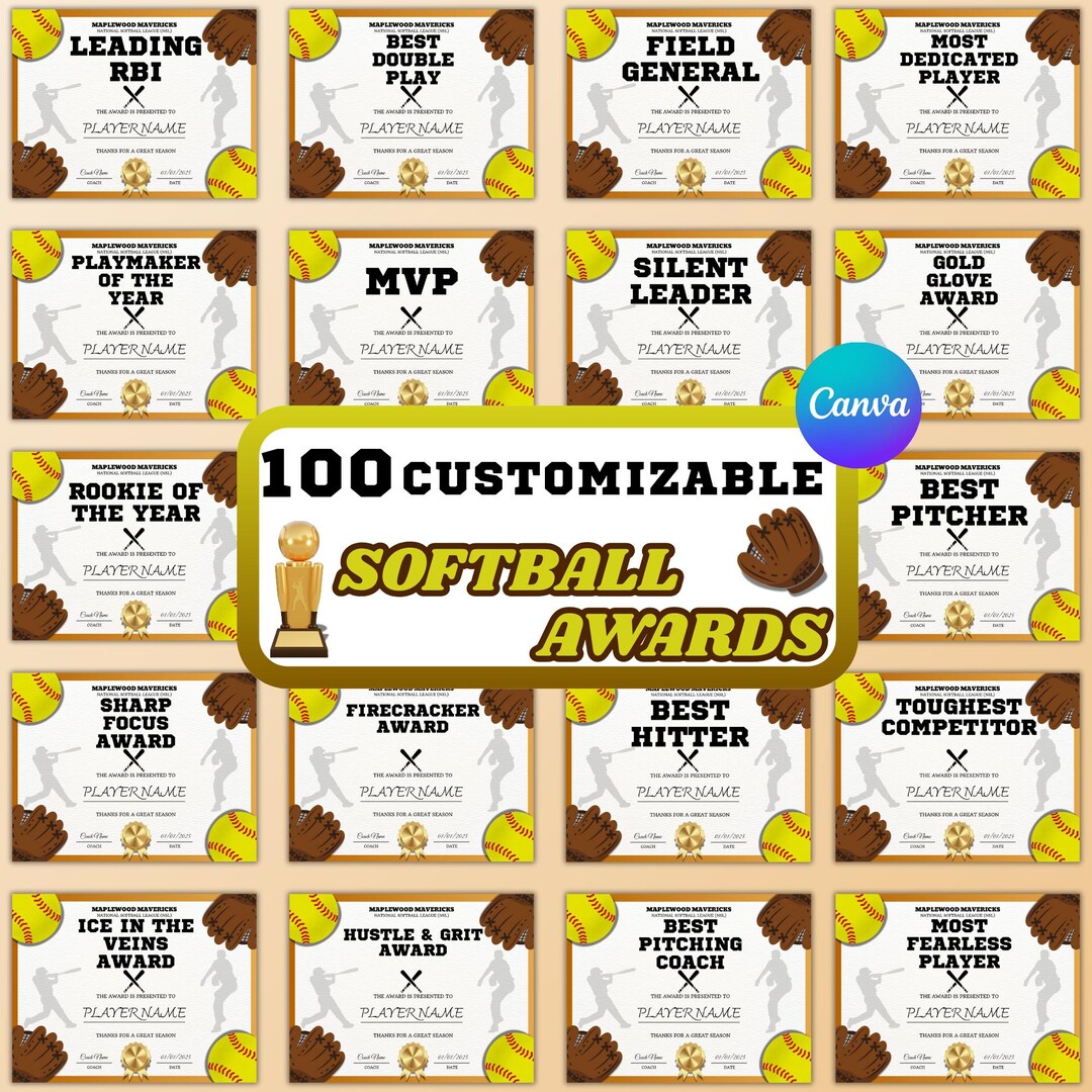 100 Editable Softball Award Certificates | Printable Team Awards ...
