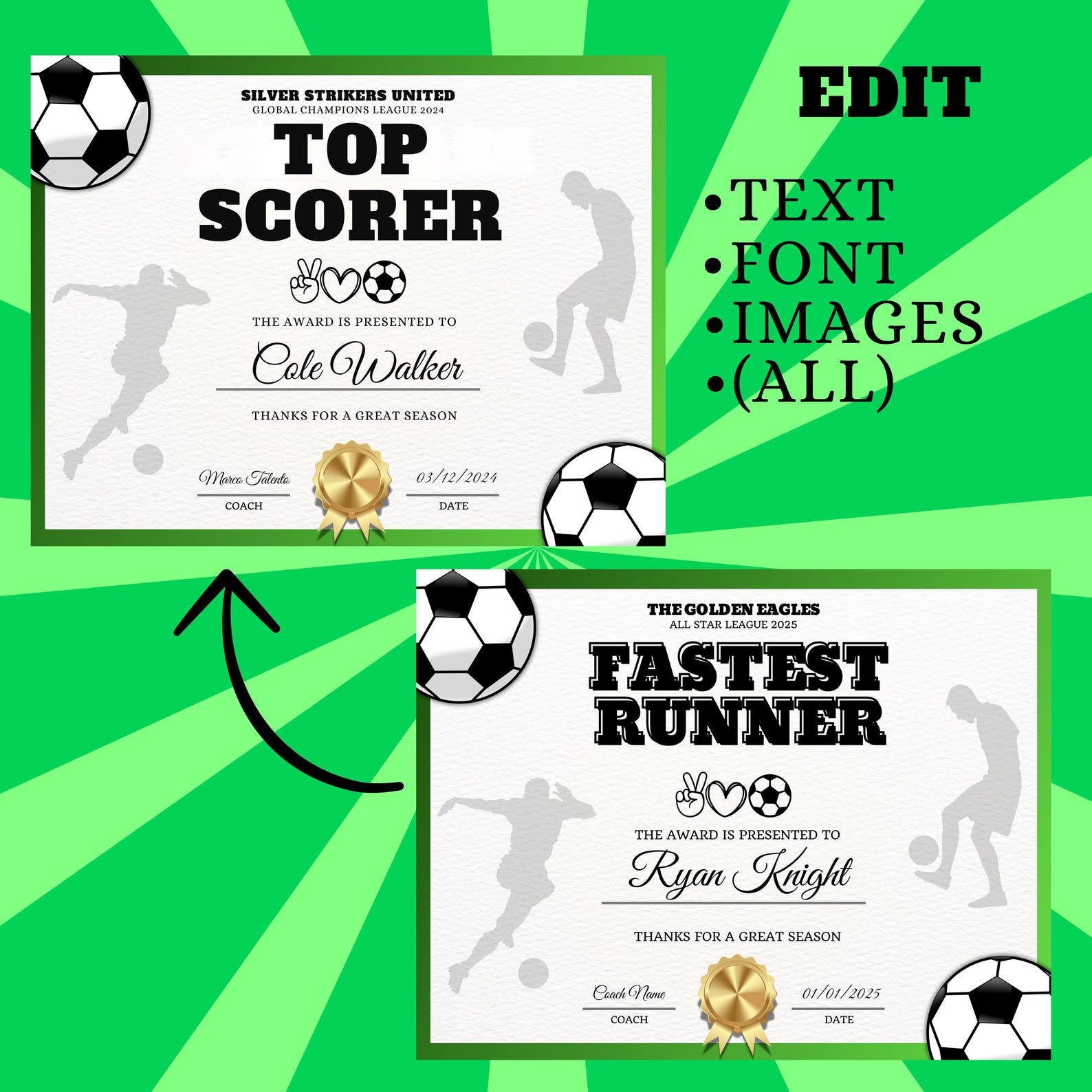 100 Editable Soccer Award Certificates | Soccer Team Awards | End of ...