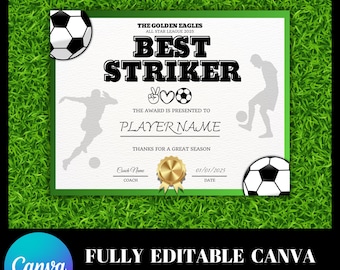 100 Editable Soccer Award Certificates | Soccer Team Awards | End of ...