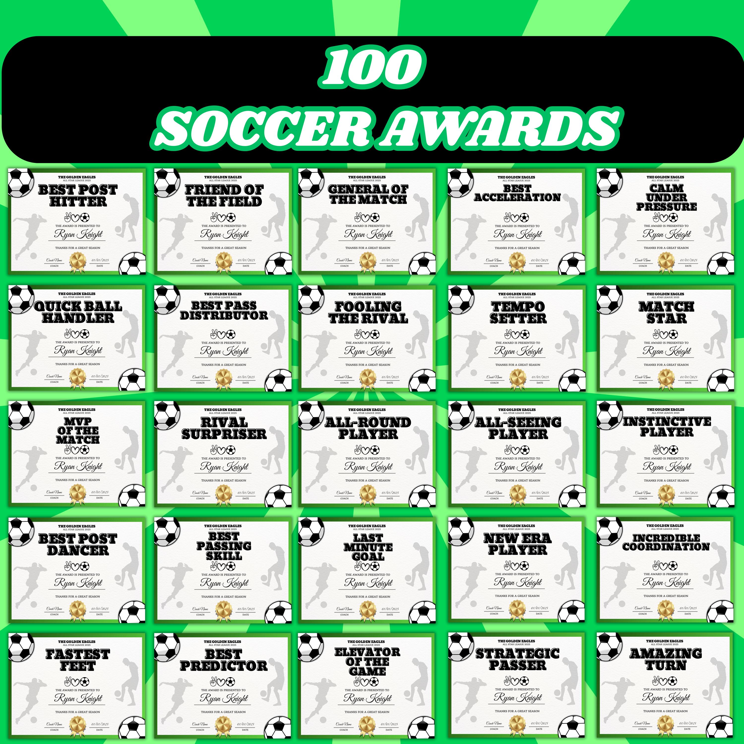 100 Editable Soccer Award Certificates | Soccer Team Awards | End of ...