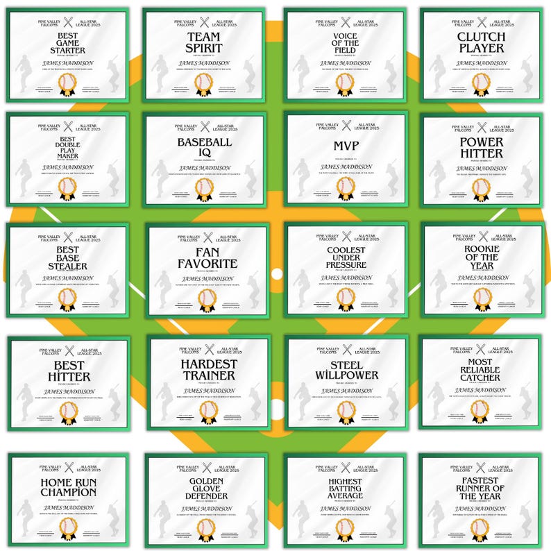 Baseball Certificate Pack | Baseball Awards | Studen Sports Certificate ...
