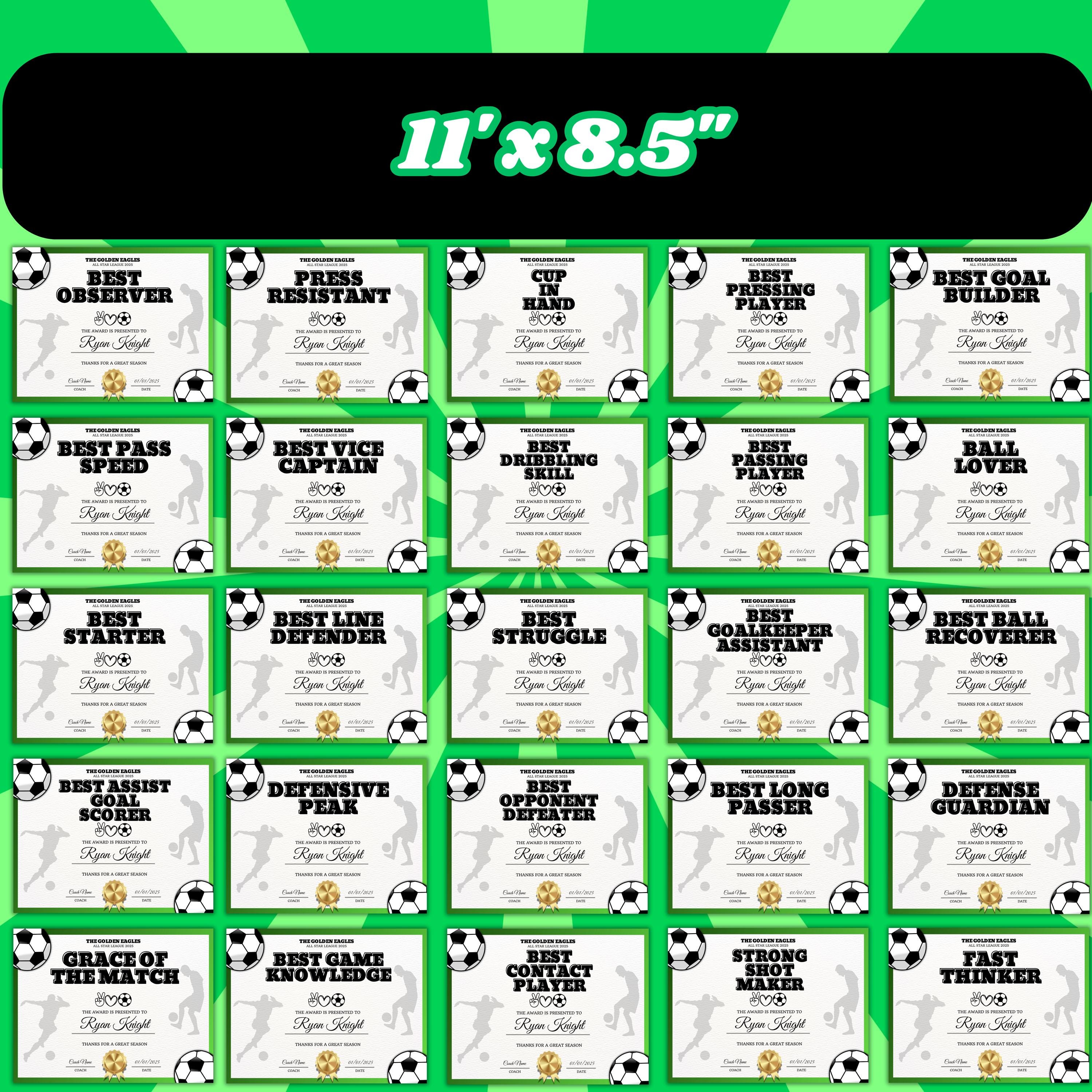 100 Editable Soccer Award Certificates | Soccer Team Awards | End of ...