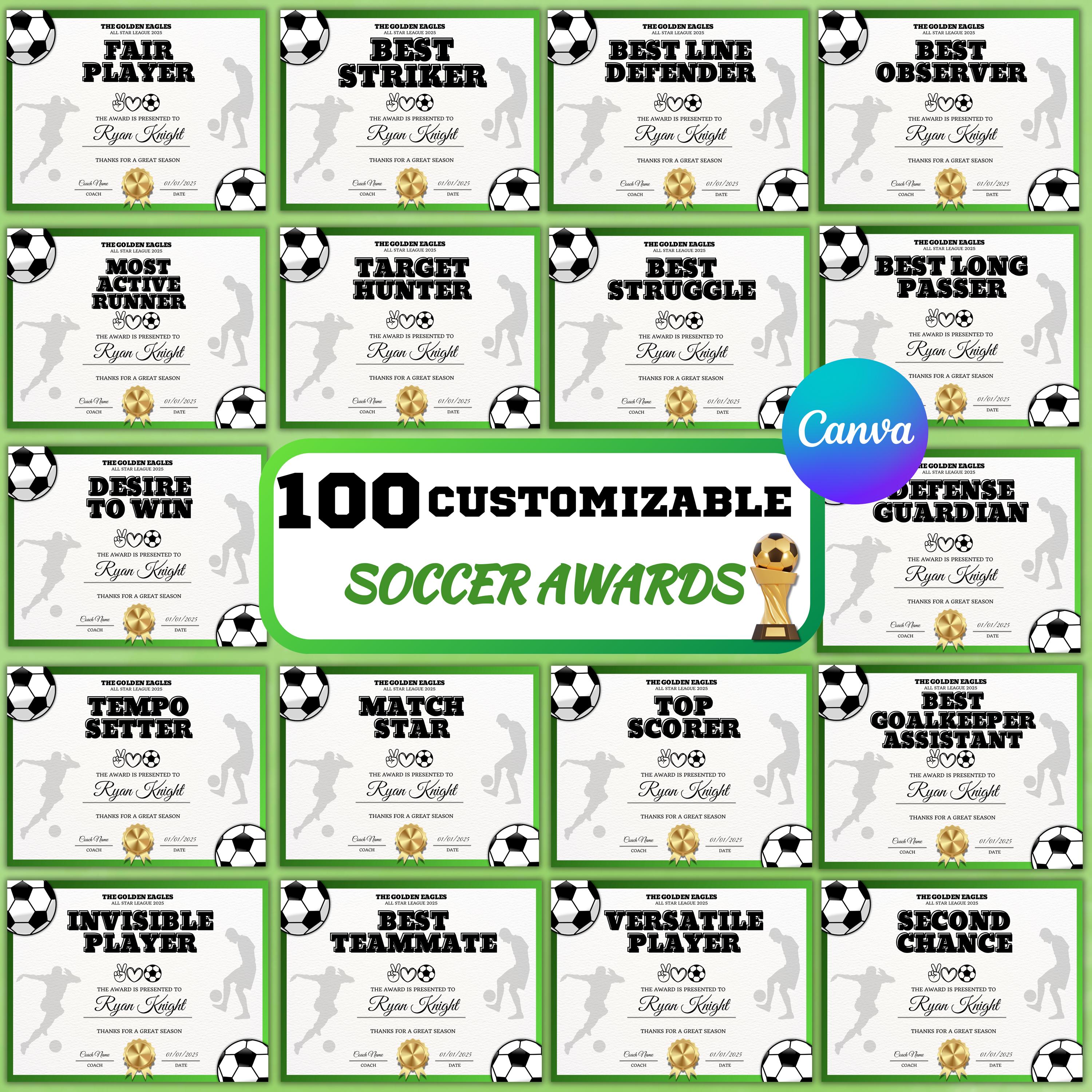 100 Editable Soccer Award Certificates | Soccer Team Awards | End of ...