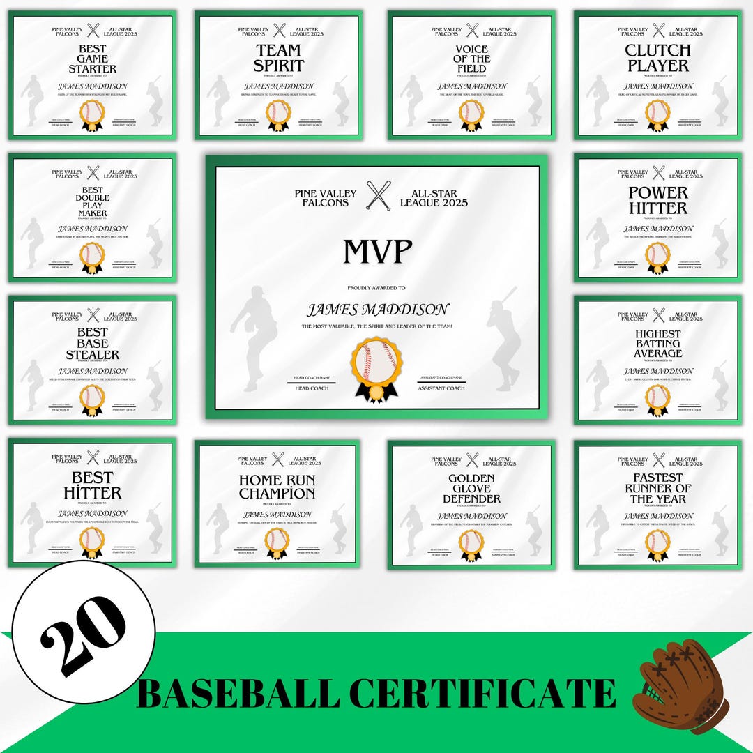 Baseball Certificate Pack | Baseball Awards | Studen Sports Certificate | Sports Certificate ...