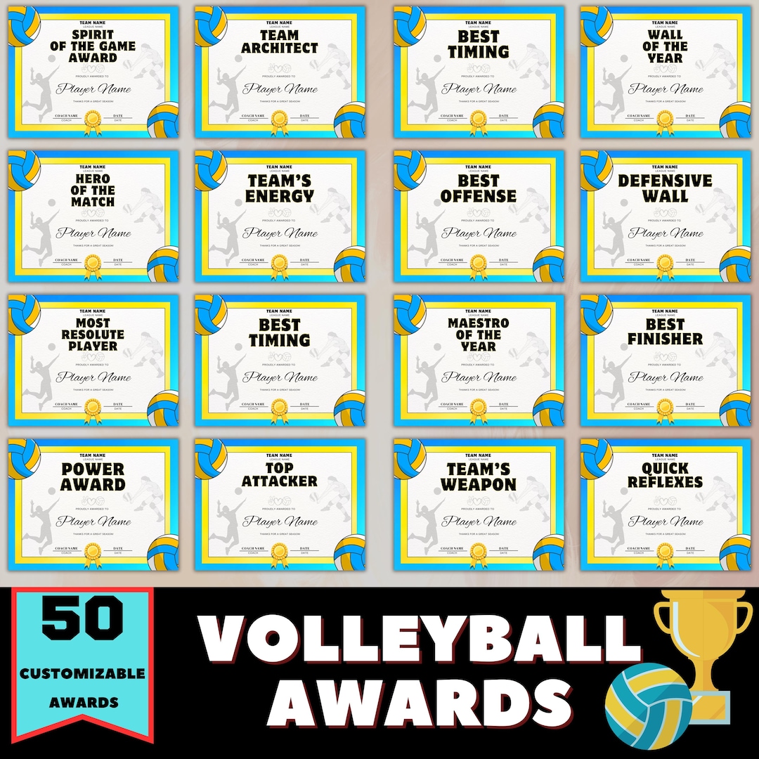 50 Editable Volleyball Award Certificates|volleyball Team Awards|end of ...